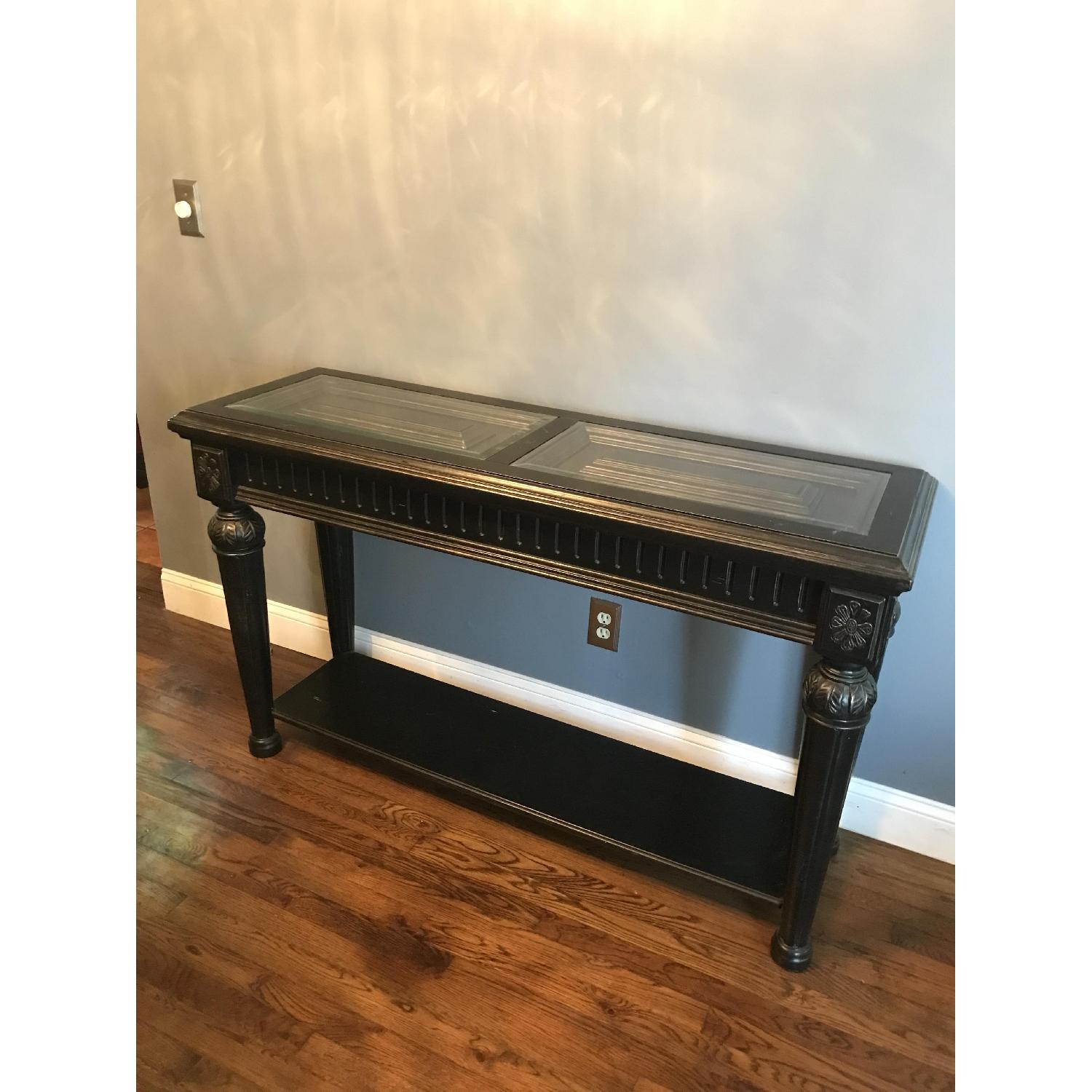 Peter Andrews Dining Side Table w/ Beveled Glass Top Panels - AptDeco