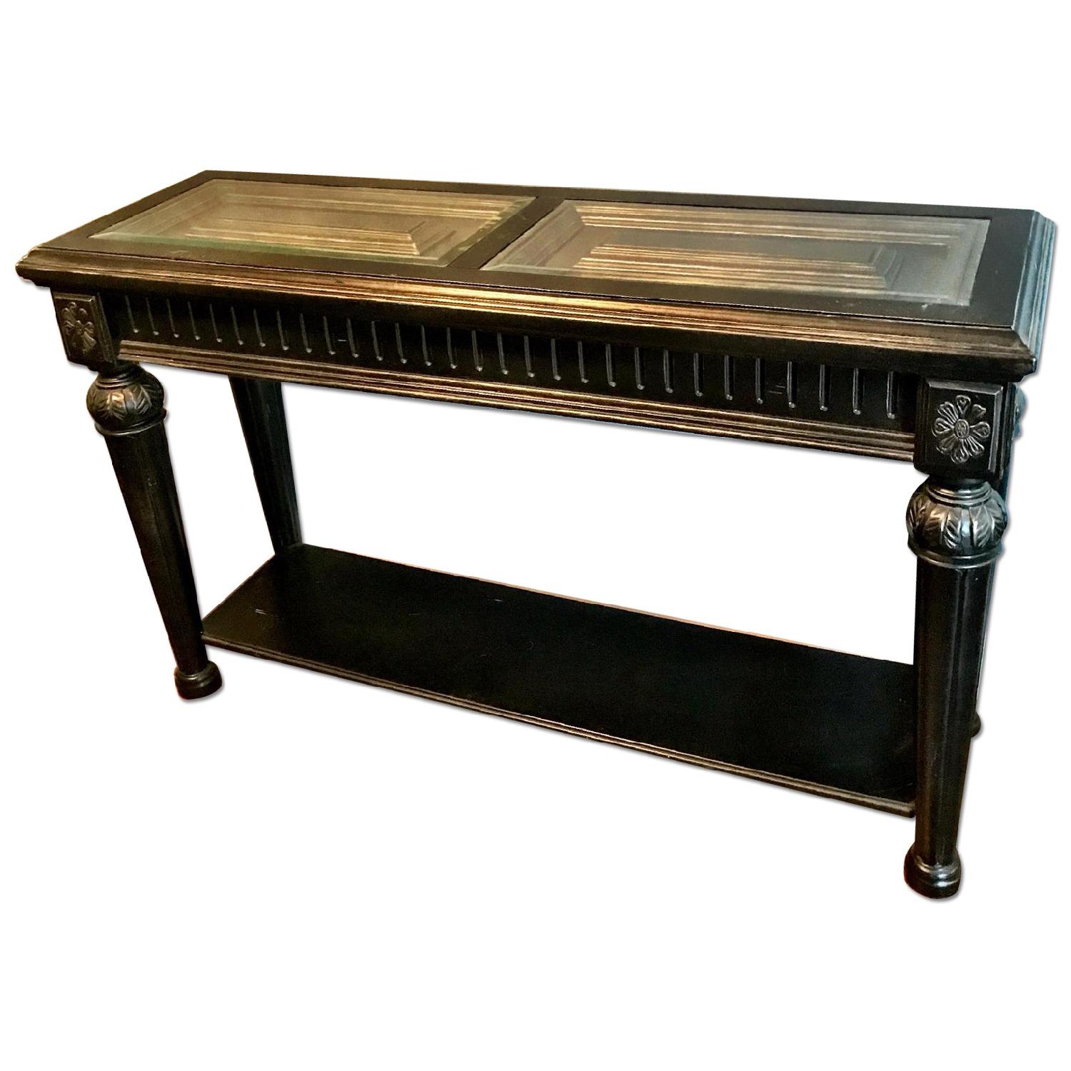 Peter Andrews Dining Side Table w/ Beveled Glass Top Panels - AptDeco