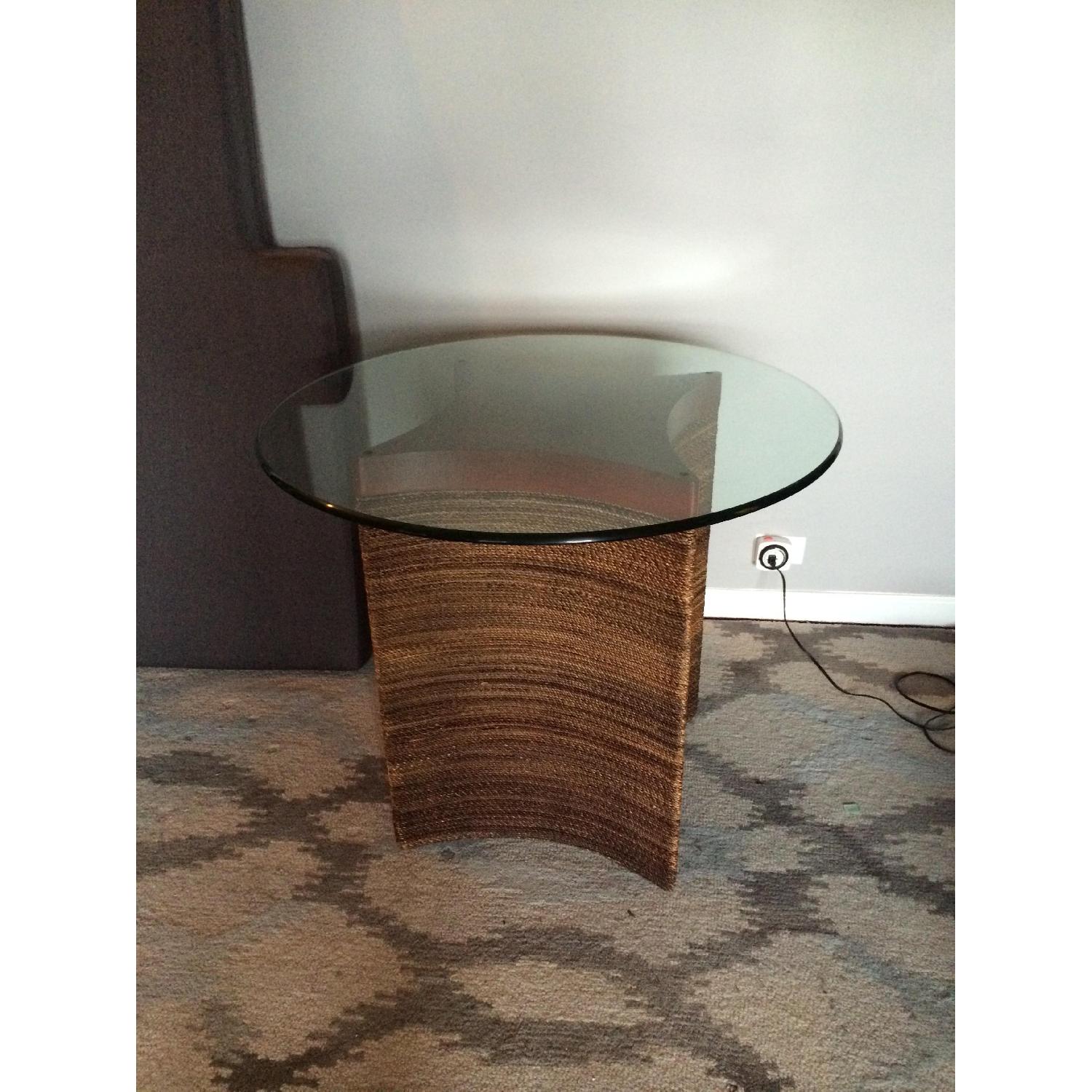Pier 1 Round Glass Top & Seagrass Base Dining Table - AptDeco