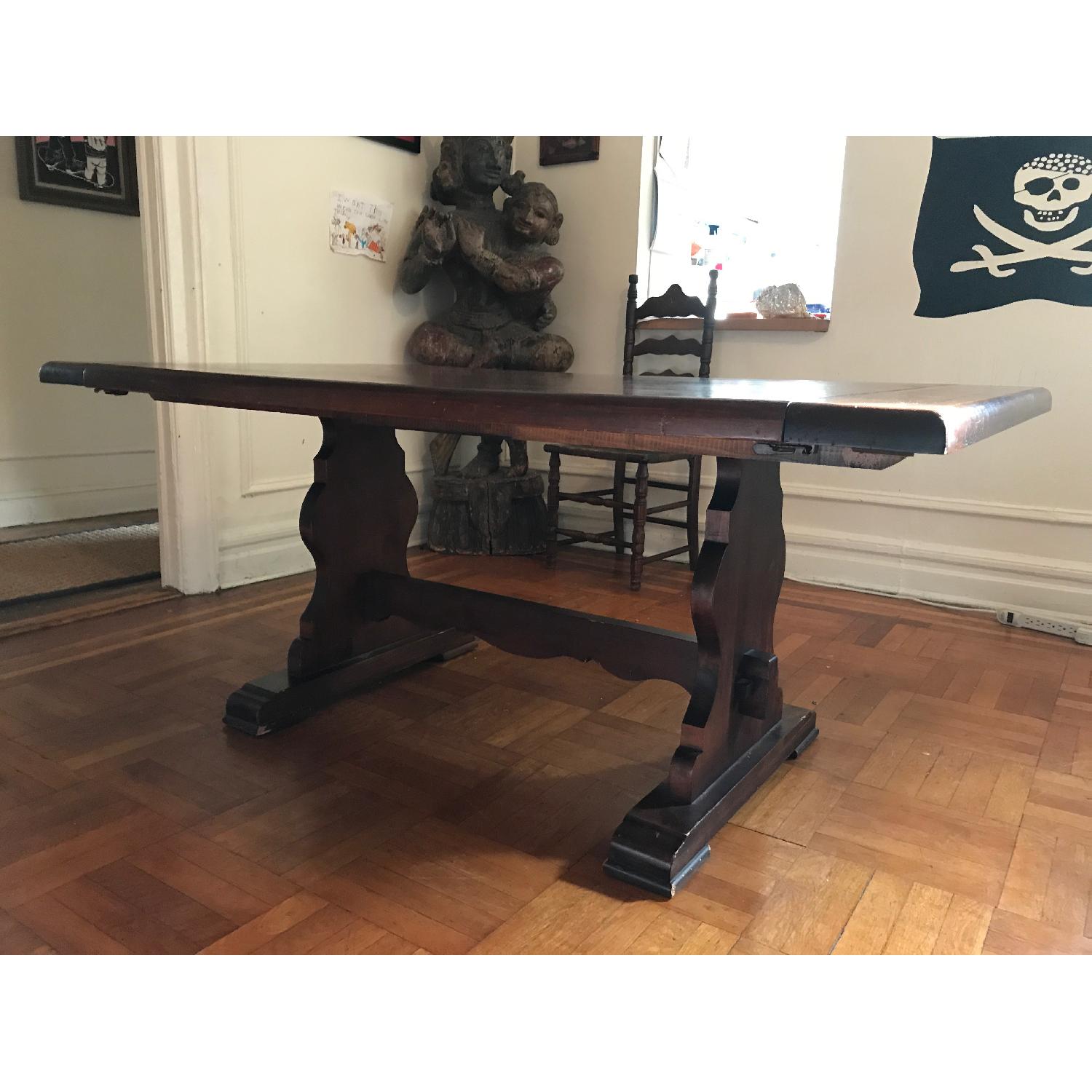 Antique Wood Trestle Expandable Dining Table - AptDeco