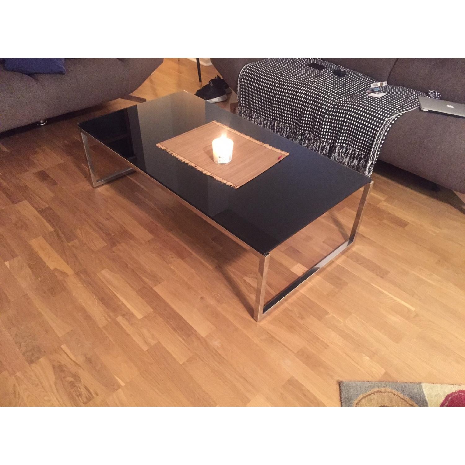 Black Glass Top Coffee Table - AptDeco