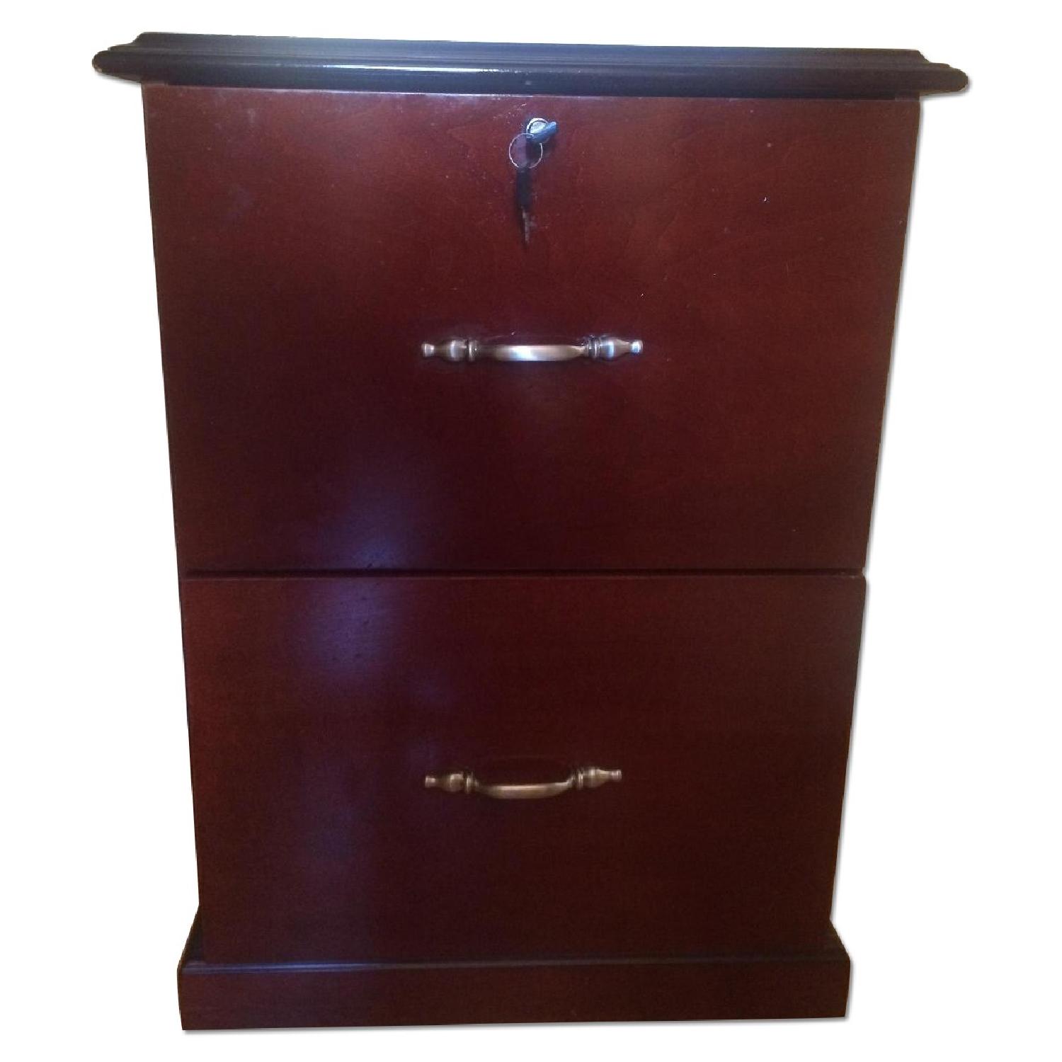 Cherry Wood Locking File Cabinet - AptDeco