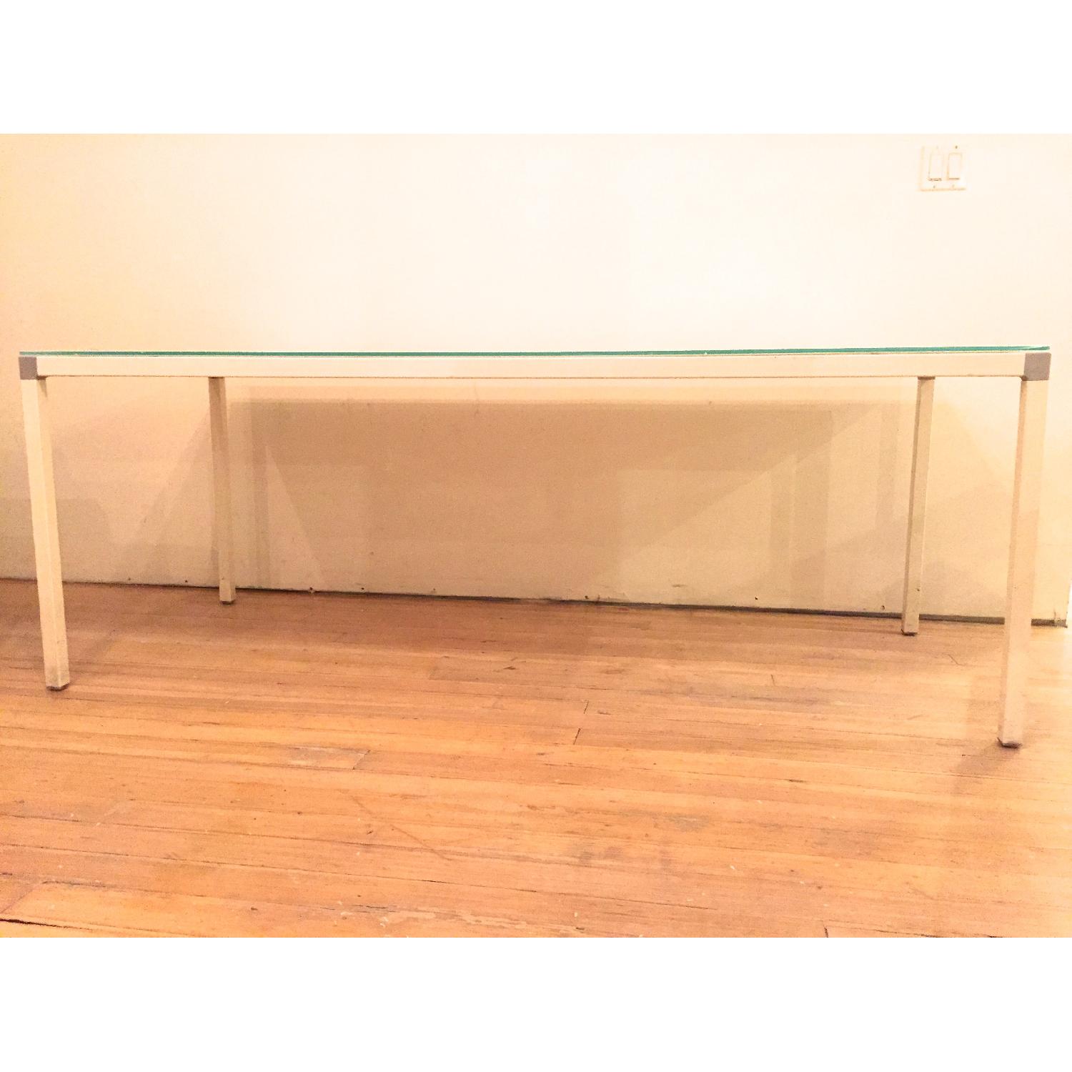 White Modern Minimal Glass-Top Tables - Pair - AptDeco