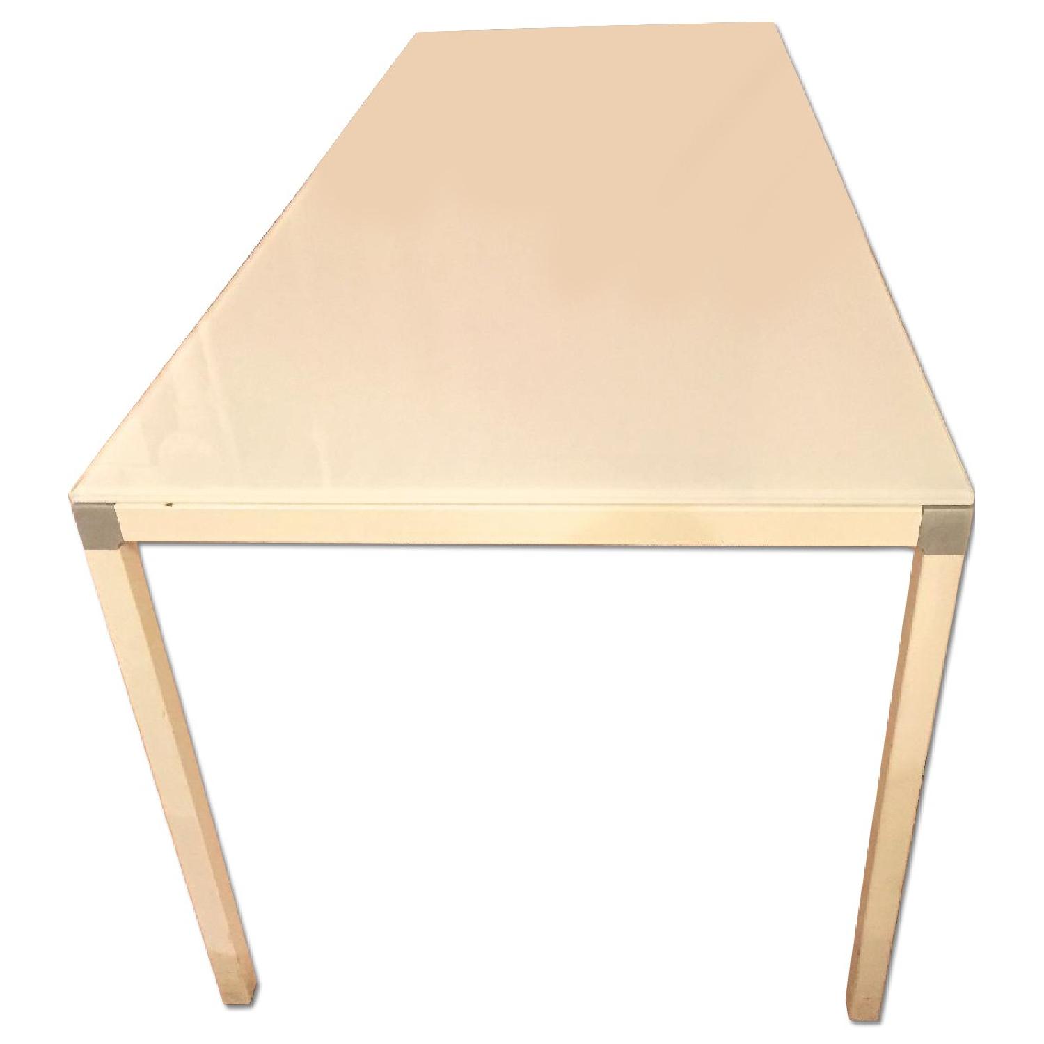 White Modern Minimal Glass-Top Tables - Pair - AptDeco