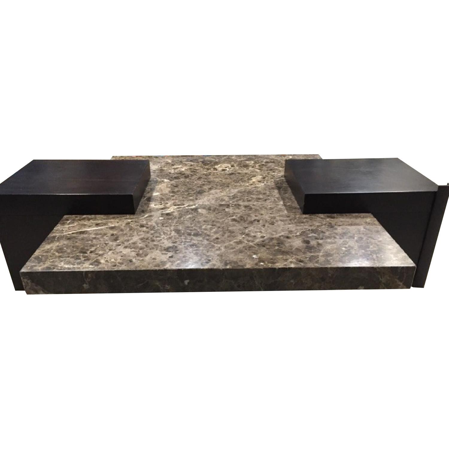 Marble Coffee Table w/ Mahogany Supports - AptDeco