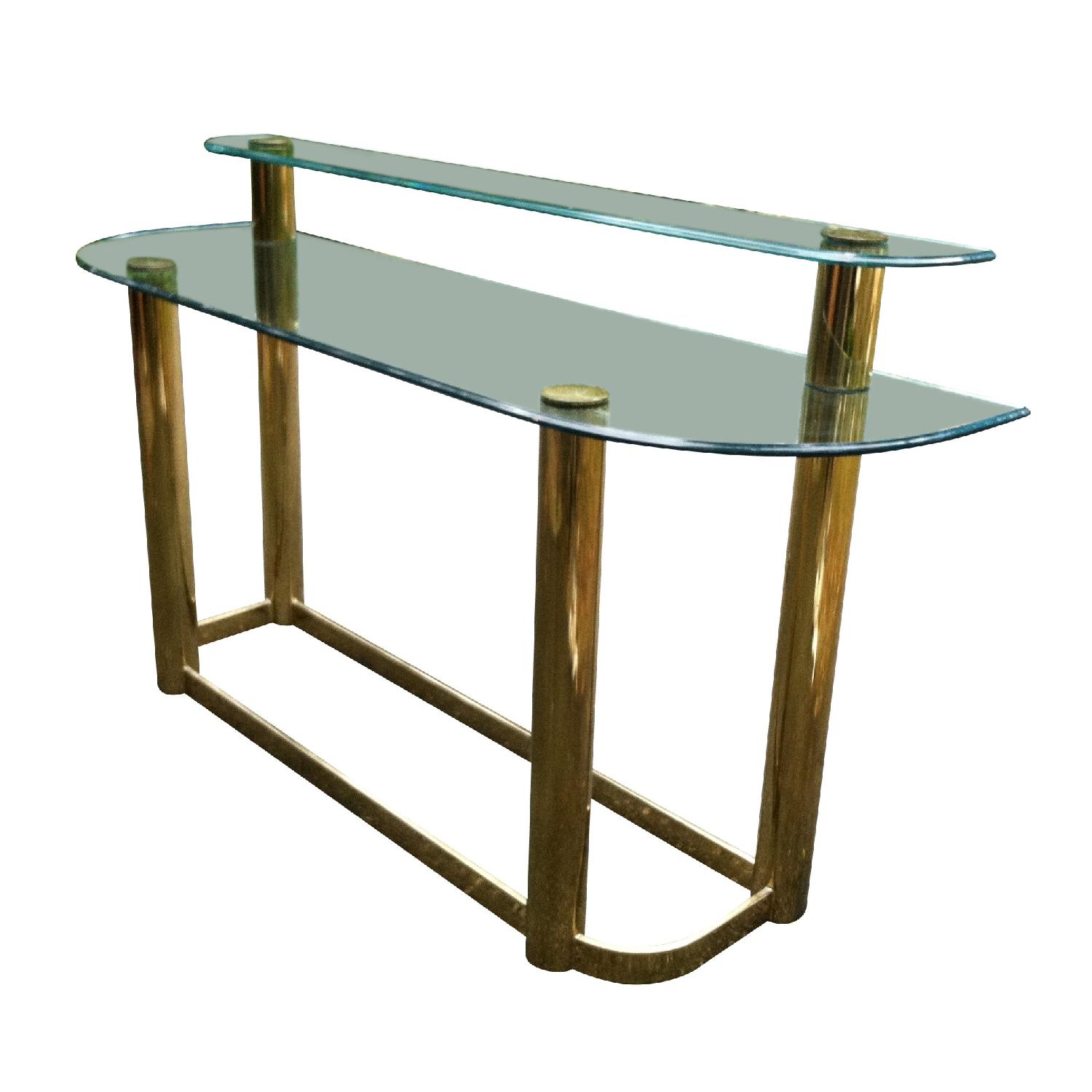 Pace Vintage Brass & Glass Double Console Table - AptDeco