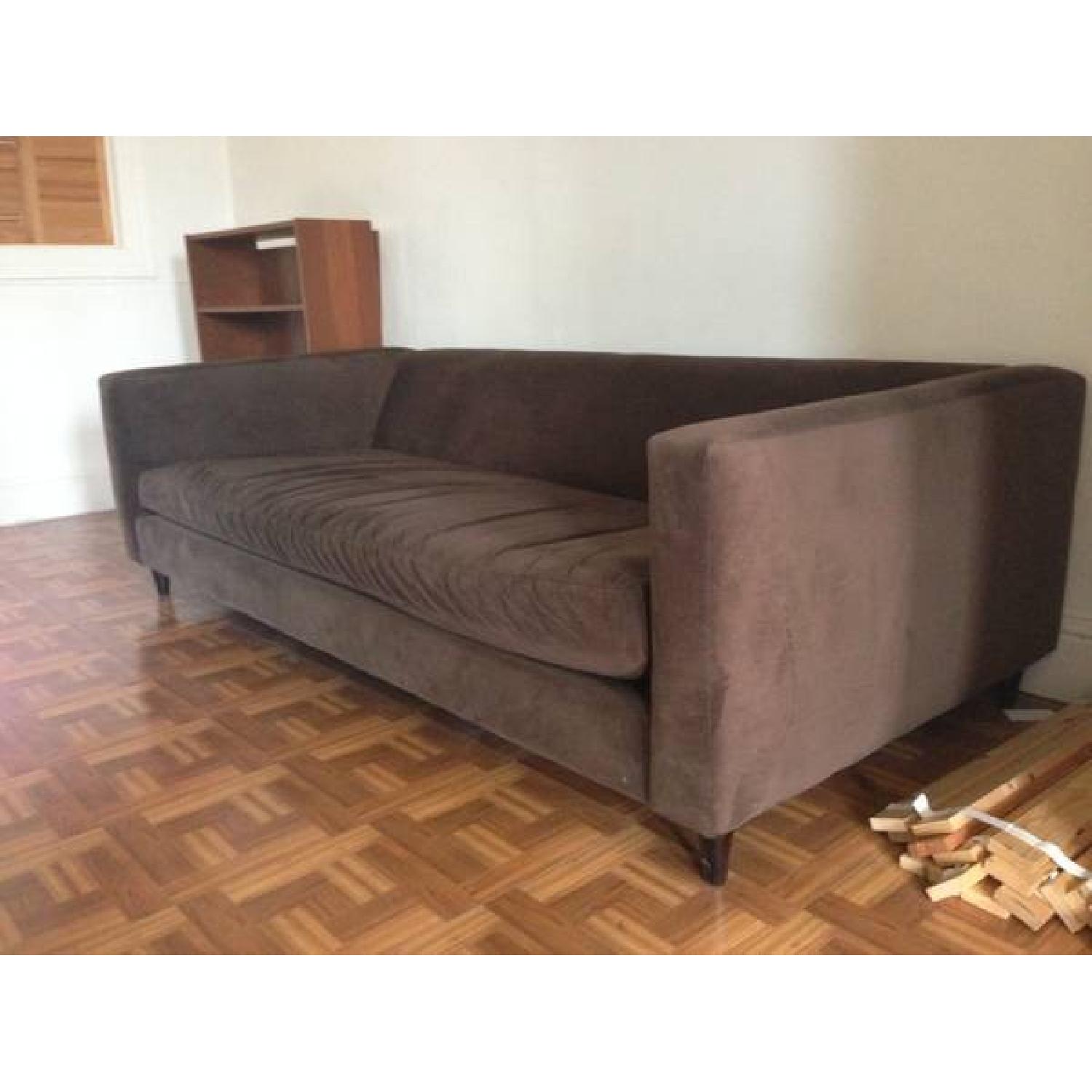 CB2 Microsuede Brown Couch - AptDeco