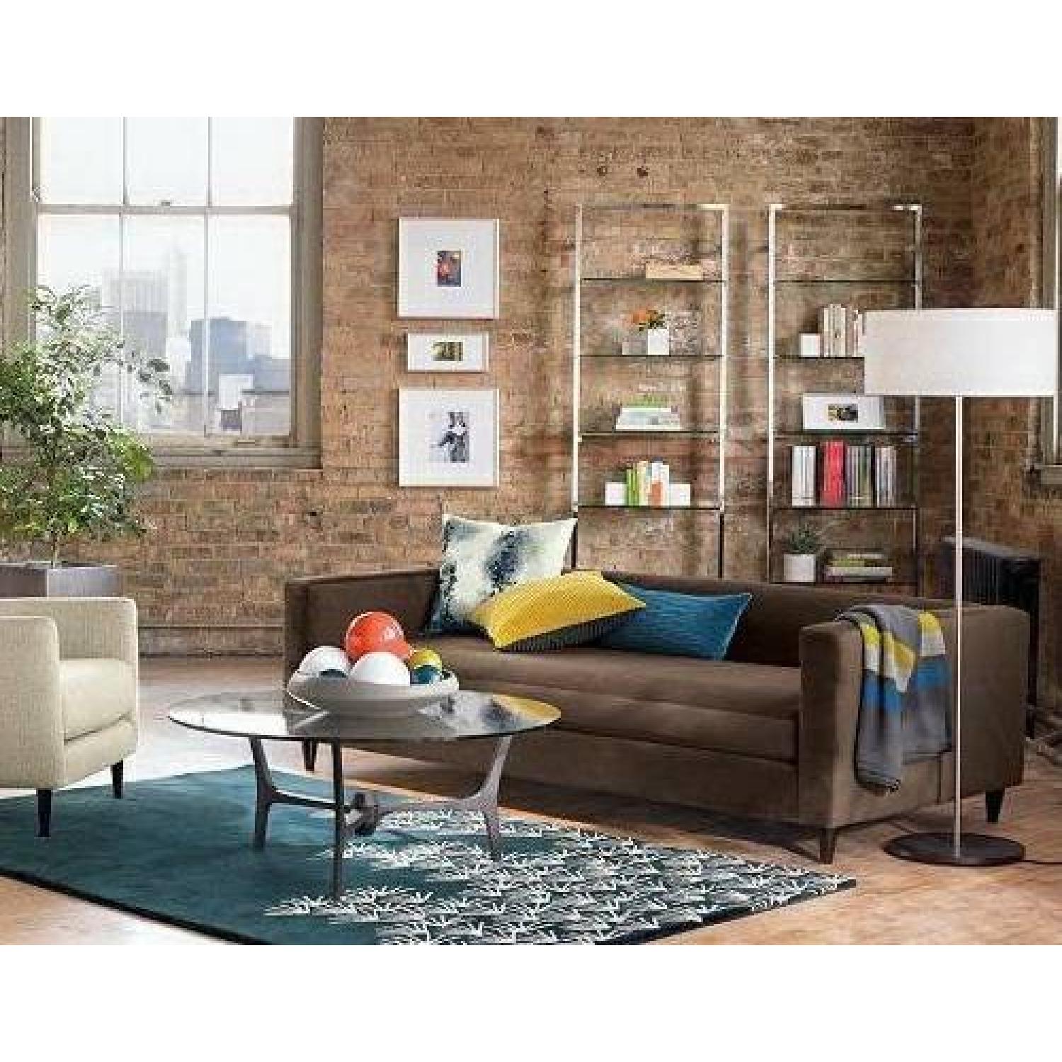 CB2 Microsuede Brown Couch - AptDeco