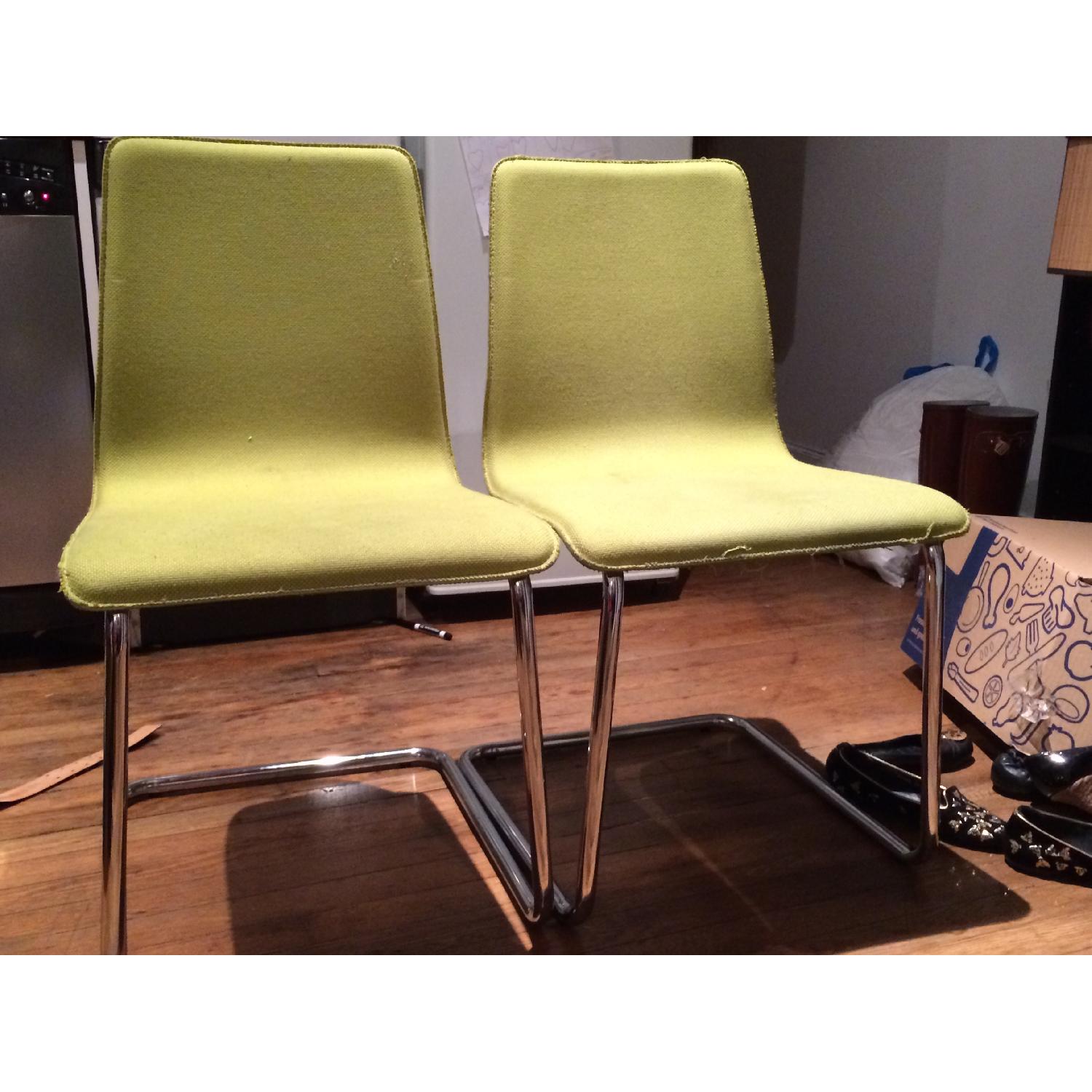CB2 Green Tweed Pony Dining Chairs in Sprout - AptDeco