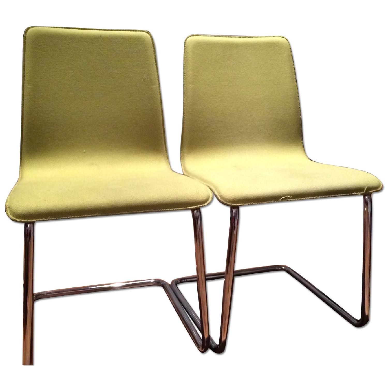 CB2 Green Tweed Pony Dining Chairs in Sprout - AptDeco