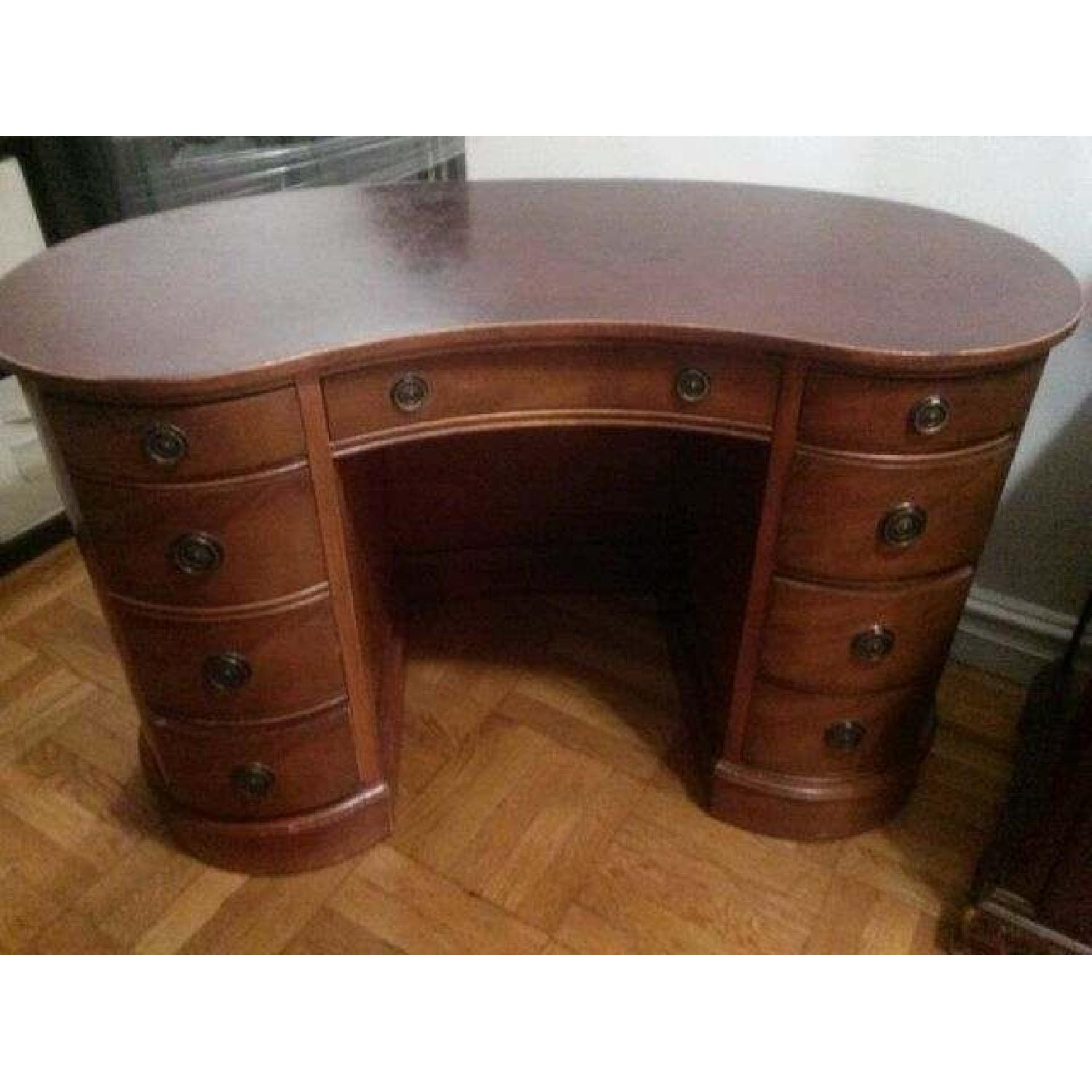 Round Wooden Desk and Chair - AptDeco