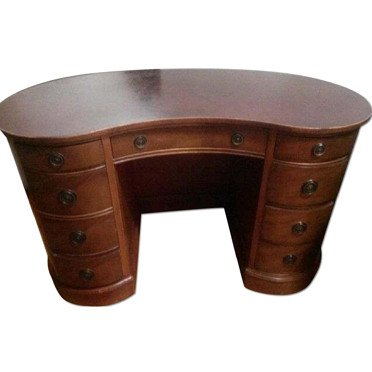 Round Wooden Desk and Chair - AptDeco