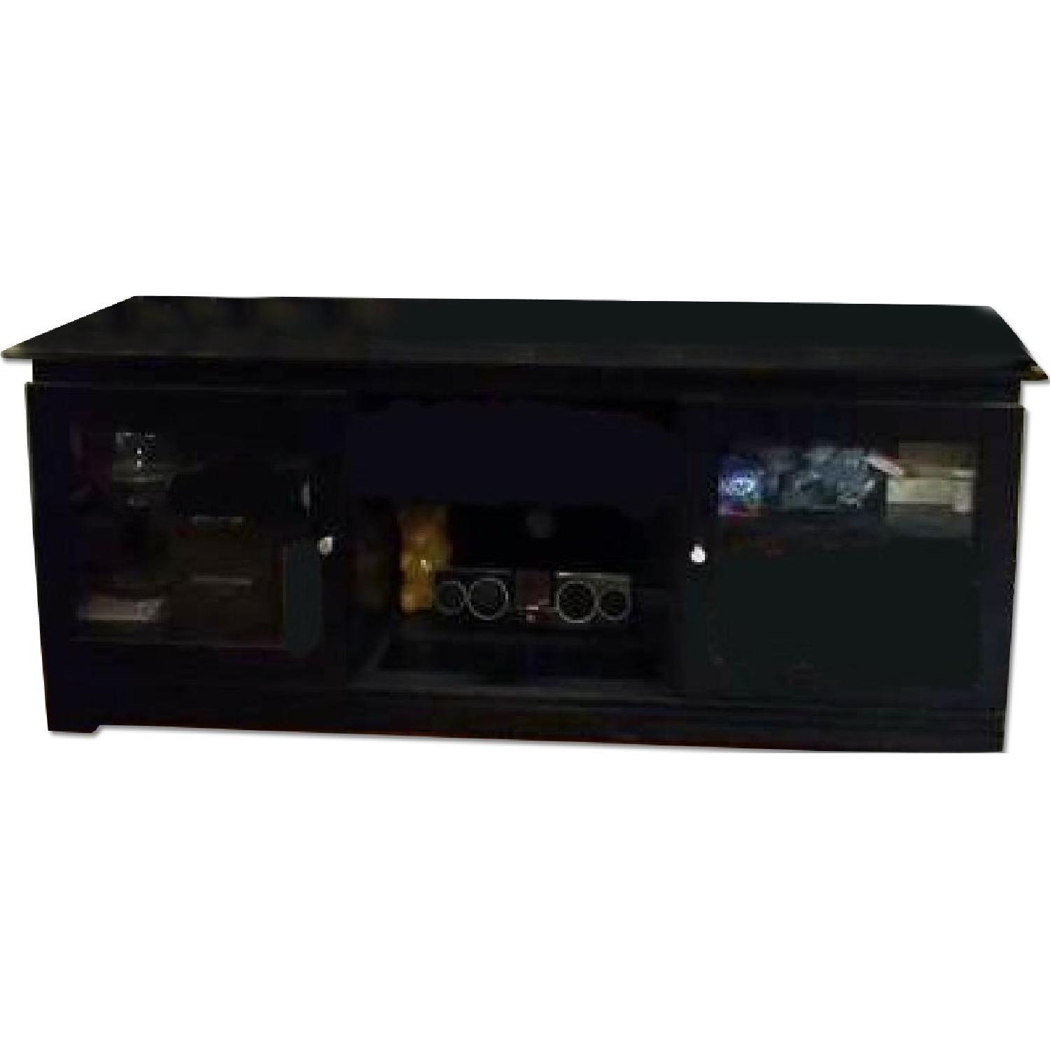 Matte Black Large Modern TV Console w/ Glass Doors - AptDeco