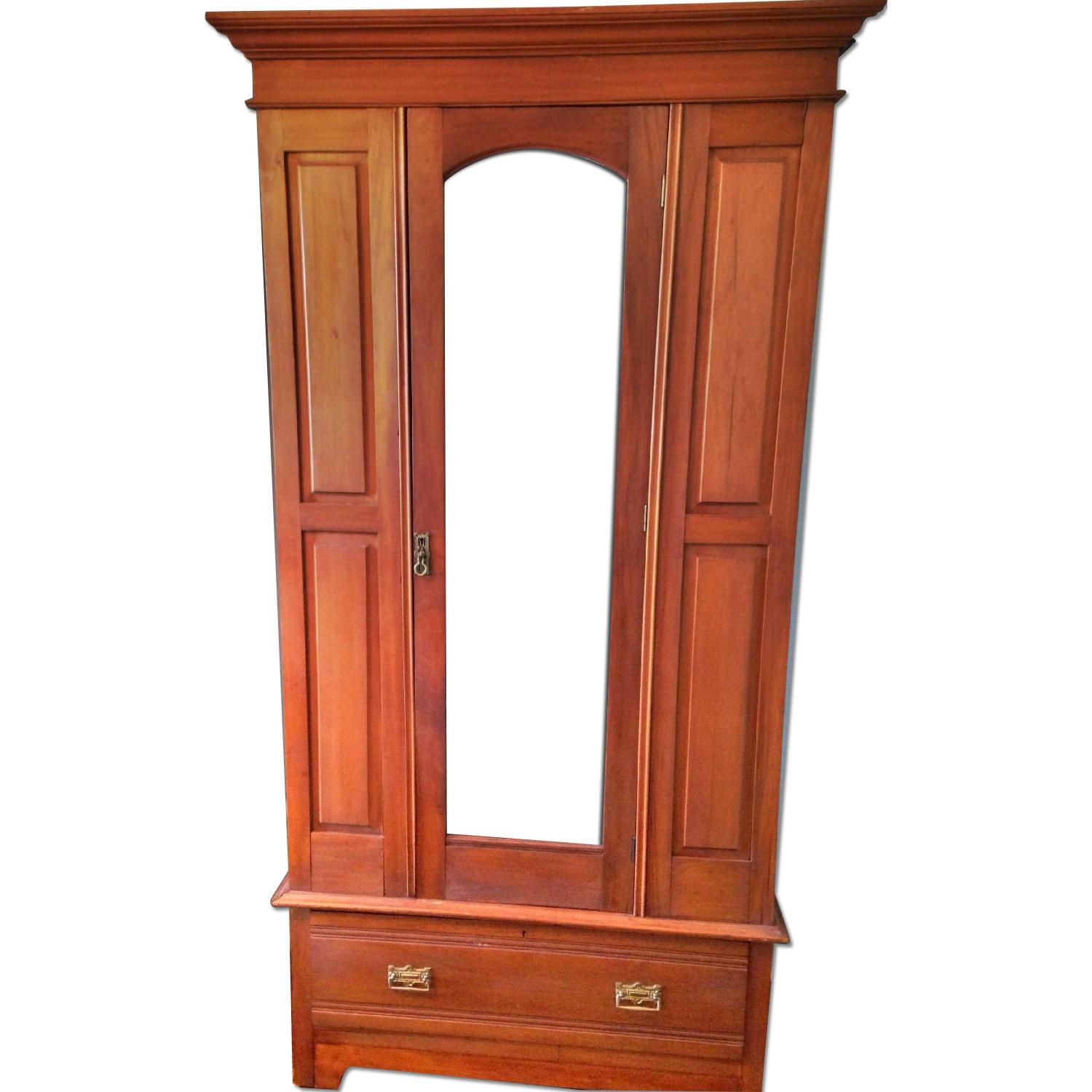 Antique Mirrored Wood Wardrobe/Bureau/Cabinet/Closet - AptDeco