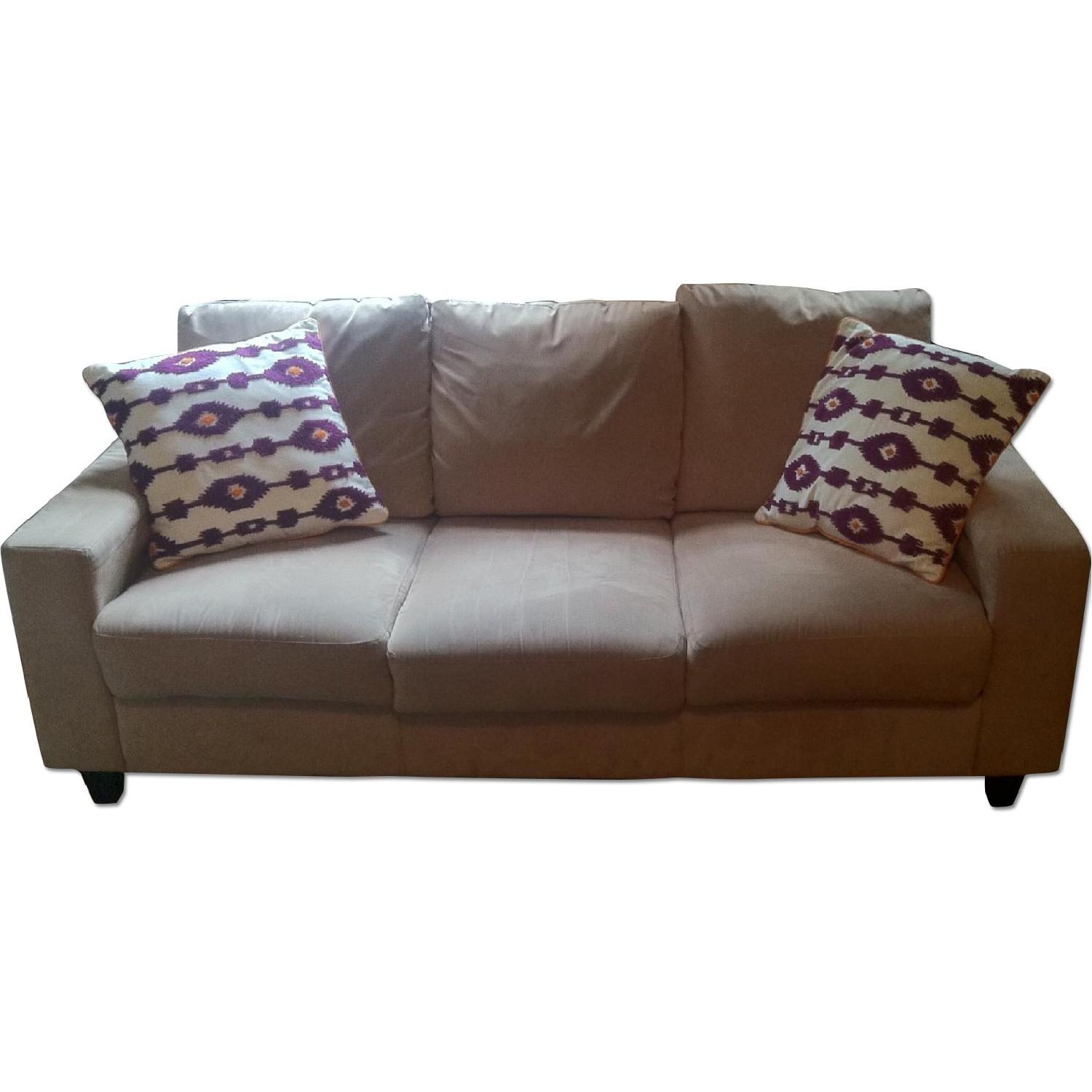Beige Microfiber Sofa - AptDeco