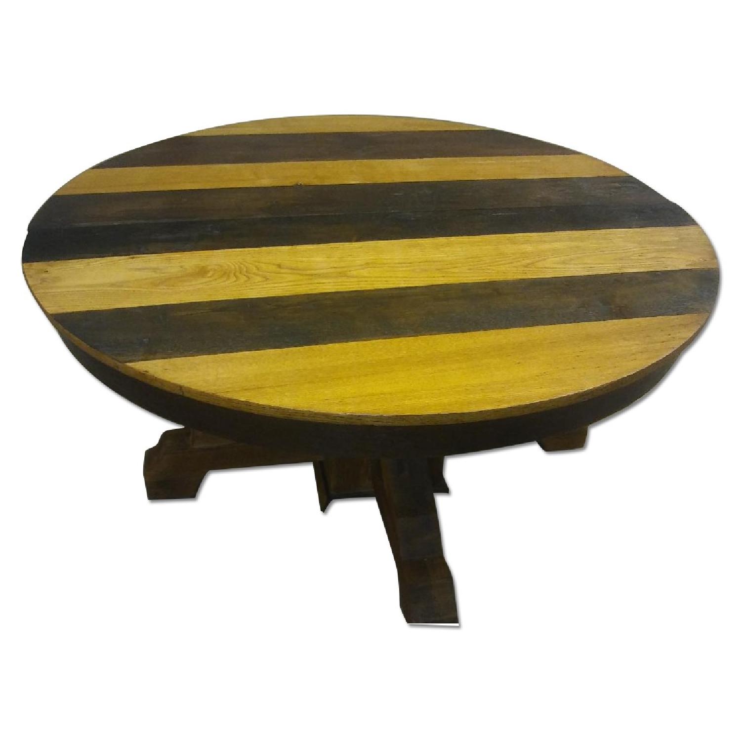 Antique Multi Stained Round Solid Wood Table - AptDeco
