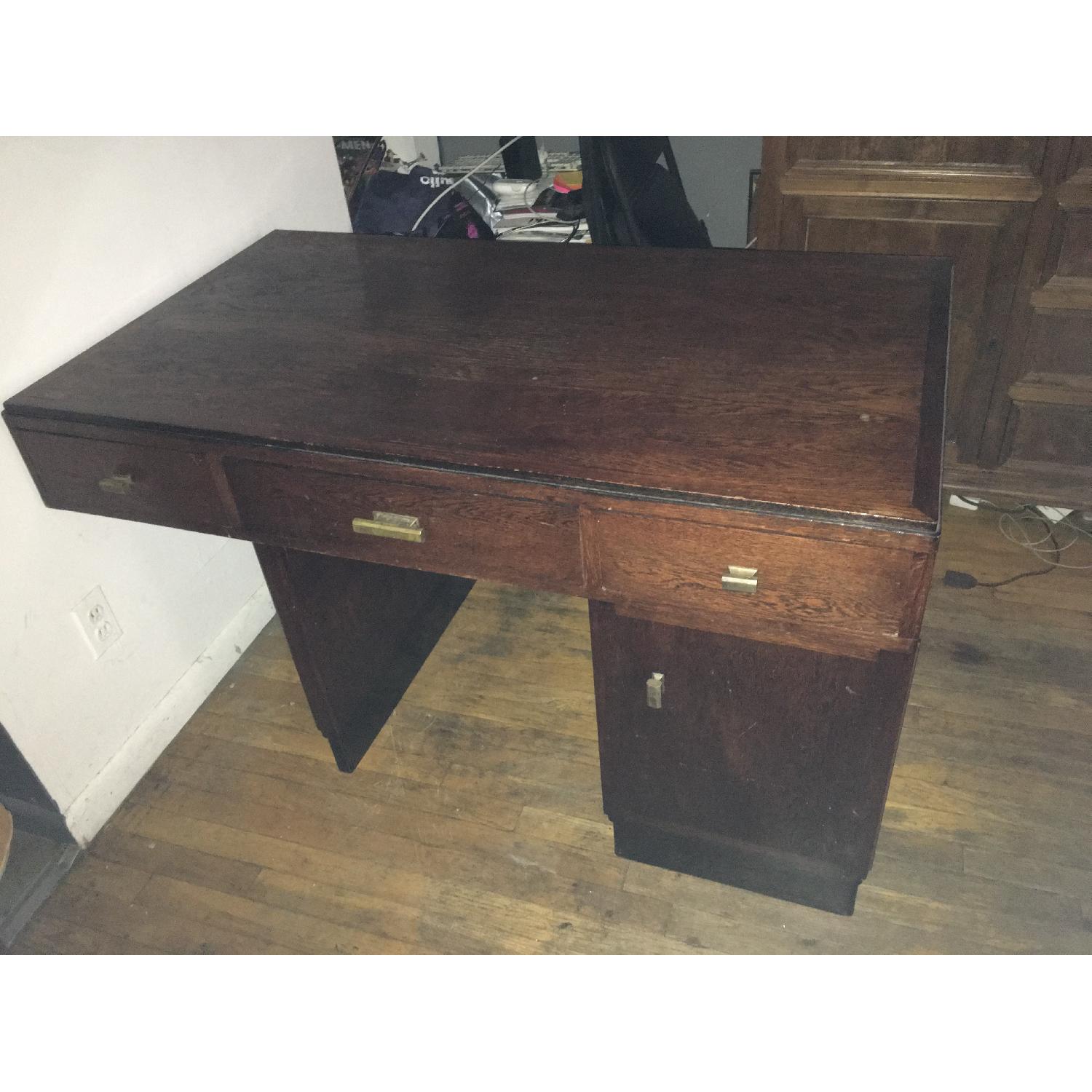 Antique Wood Partners Desk - AptDeco