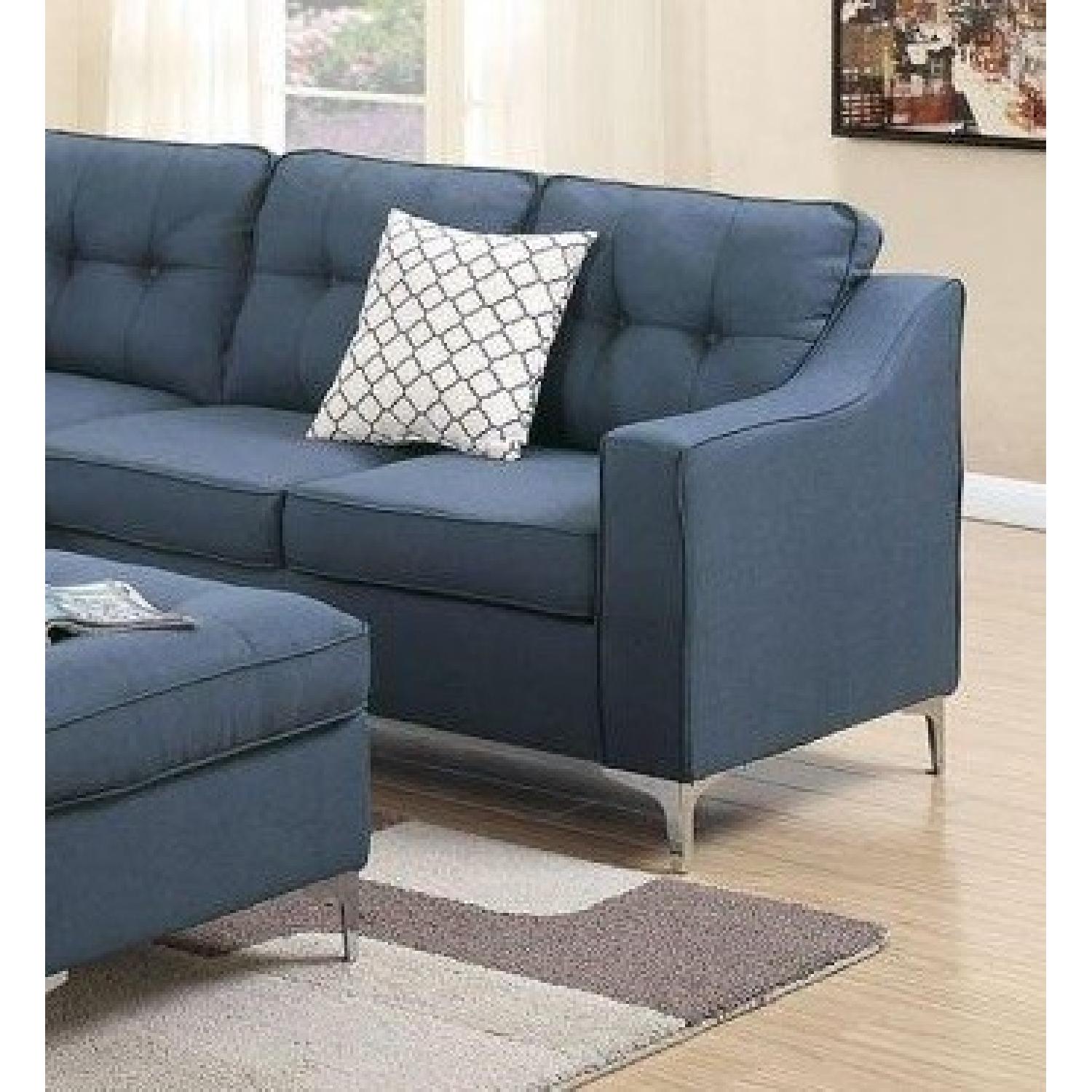 Blue Grey Linen 3-Piece Sectional Sofa - AptDeco