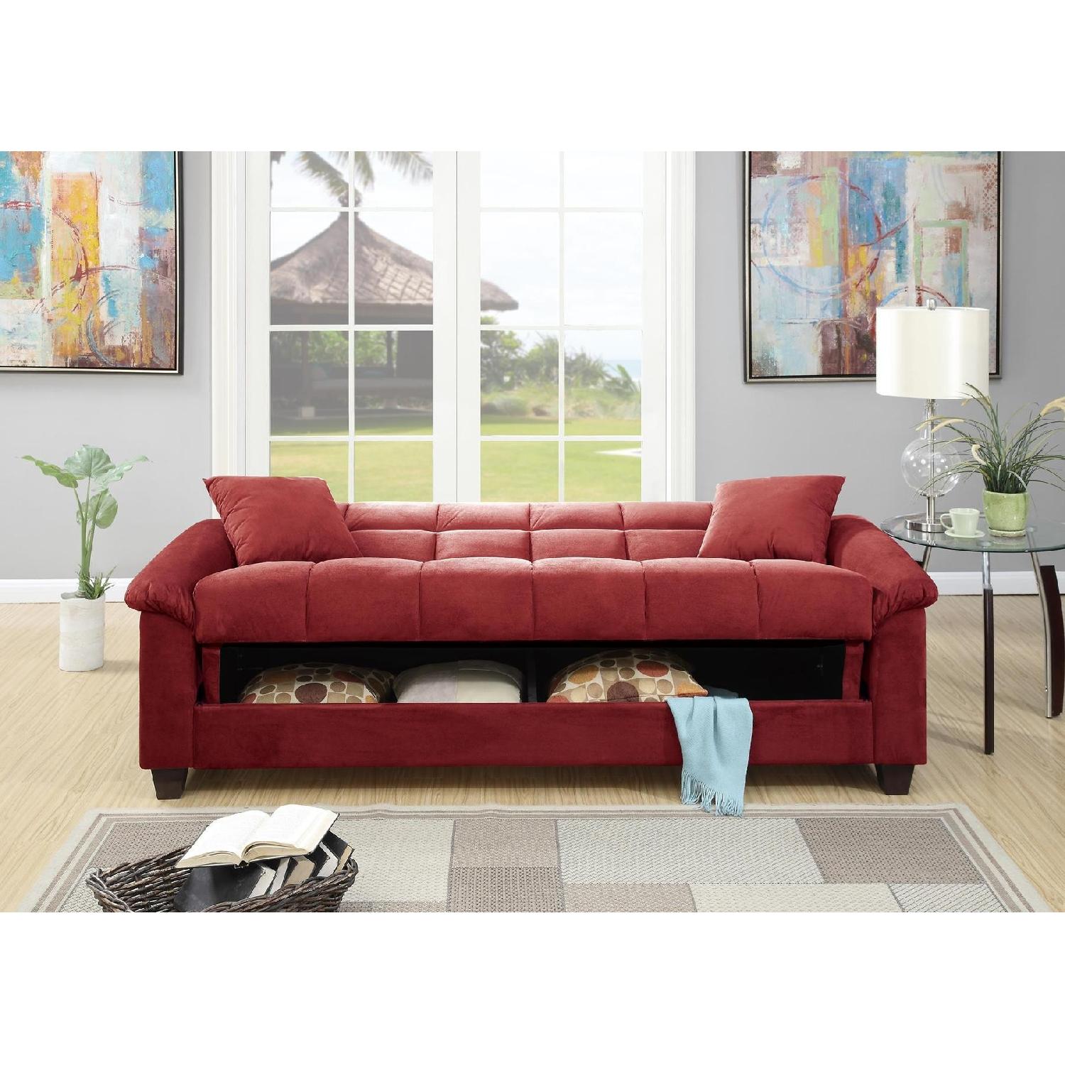 Poundex Red Microfiber Sofa Bed - AptDeco