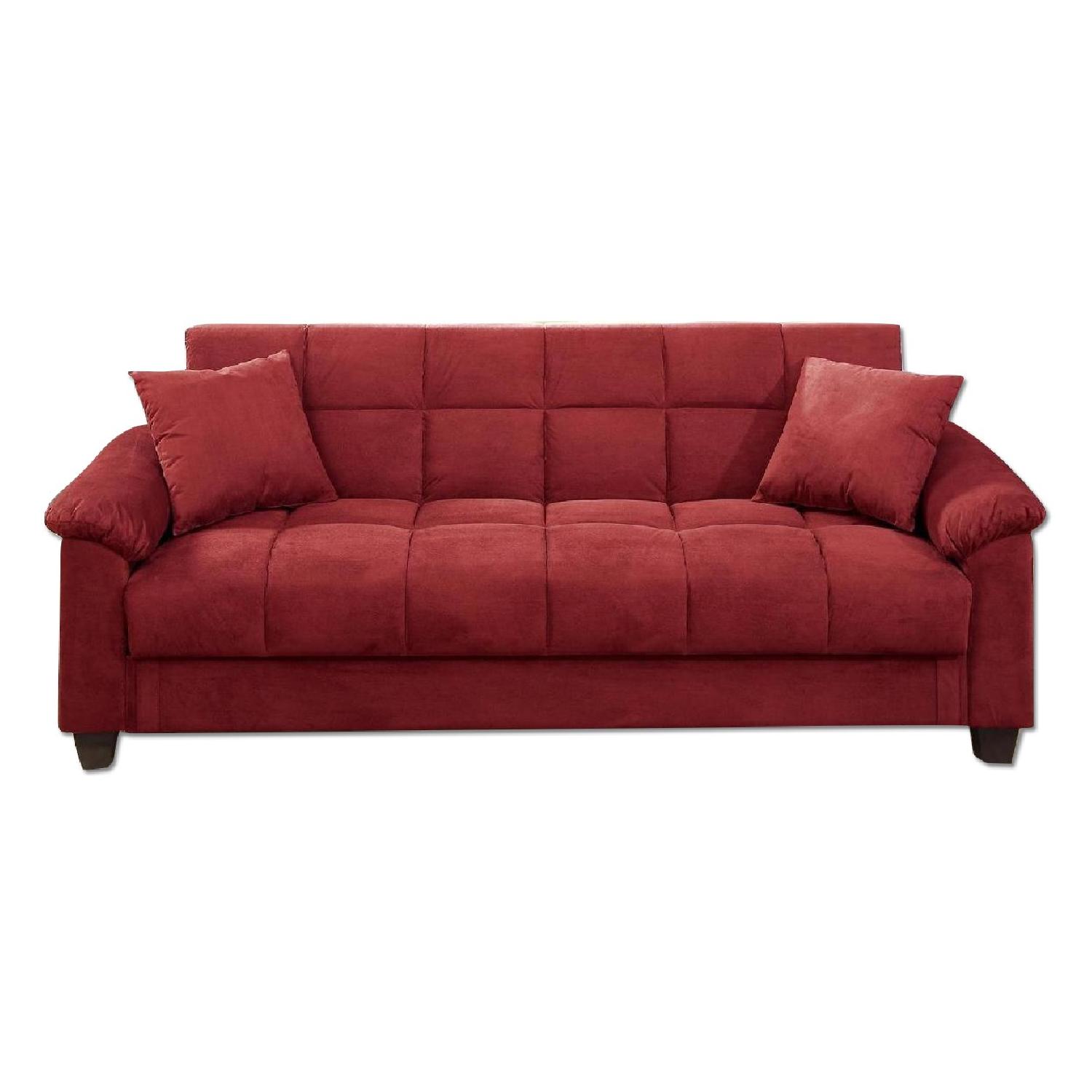 Poundex Red Microfiber Sofa Bed - AptDeco