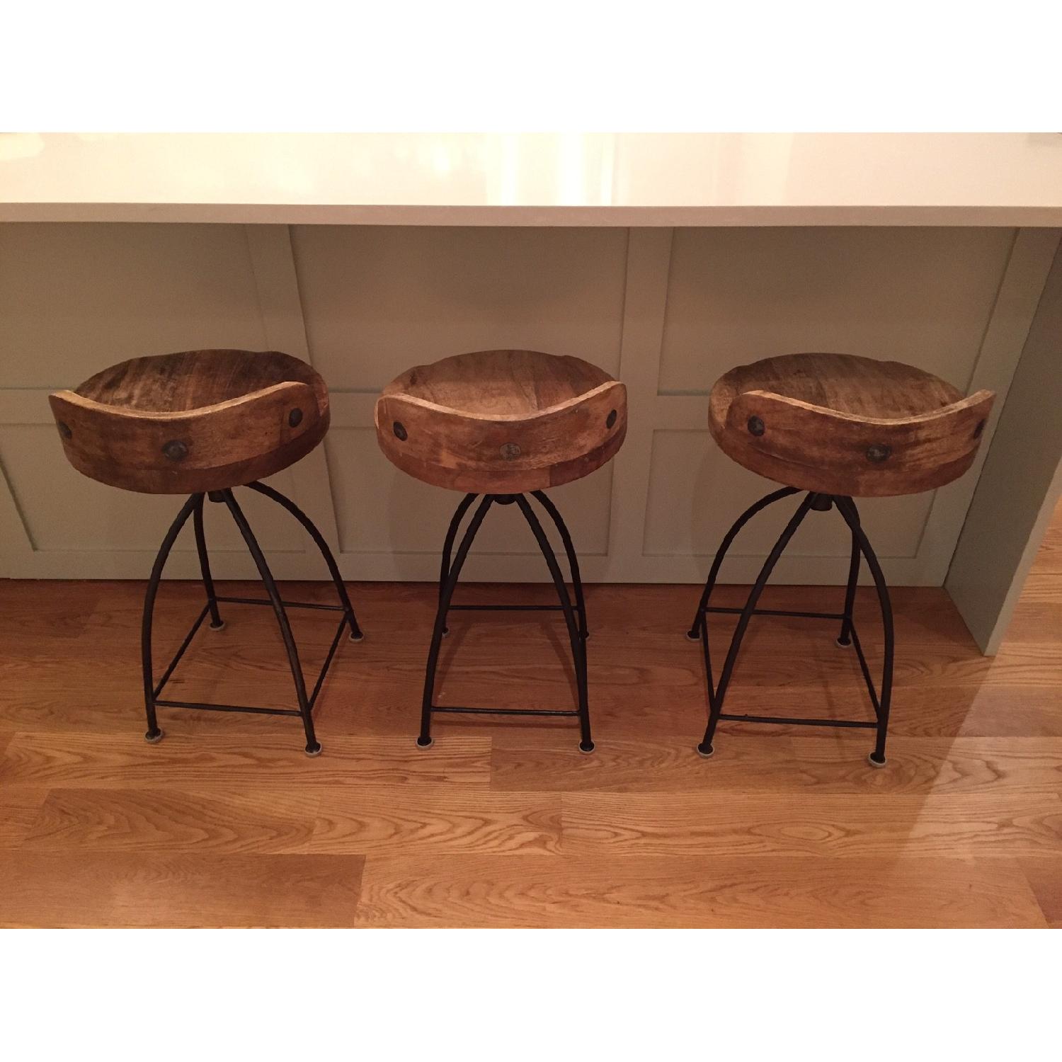 Horchow Arteriors Wooden Counter Stools - Set of 3 - AptDeco