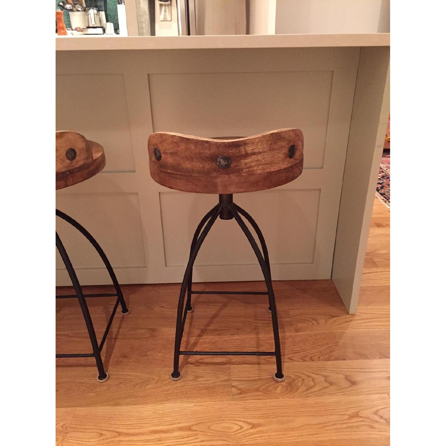 Horchow Arteriors Wooden Counter Stools - Set of 3 - AptDeco