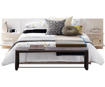 CB2 Andes White Gloss Platform Bed w/ Integral Nightstands - AptDeco