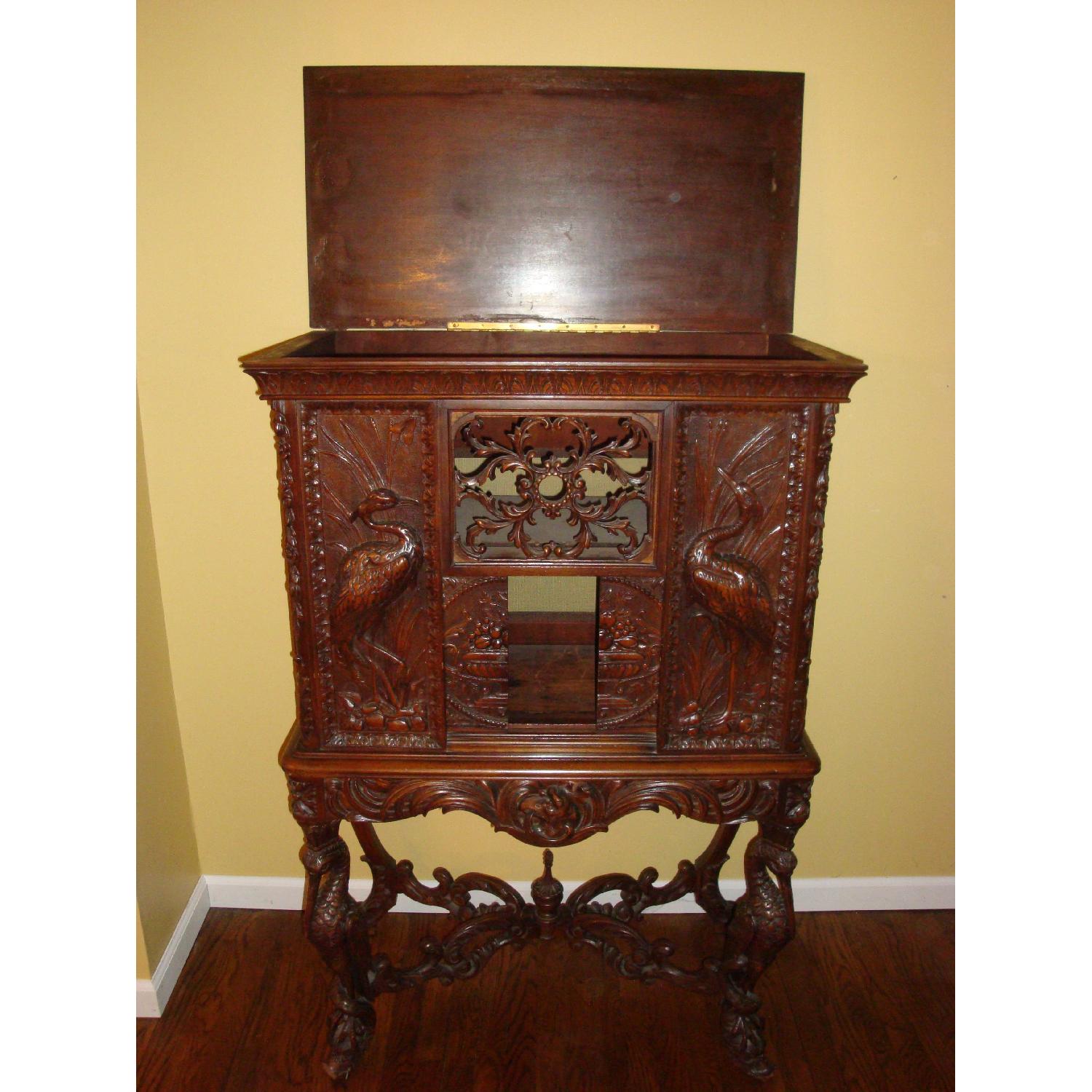 1920s Custom Antique Wooden Carved Radio Cabinet - AptDeco