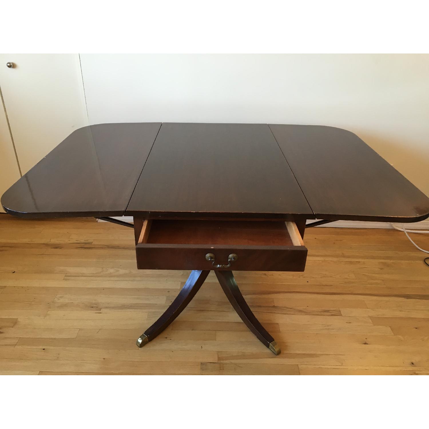 Vintage Solid Wood Pedestal Drop-Leaf Table - AptDeco