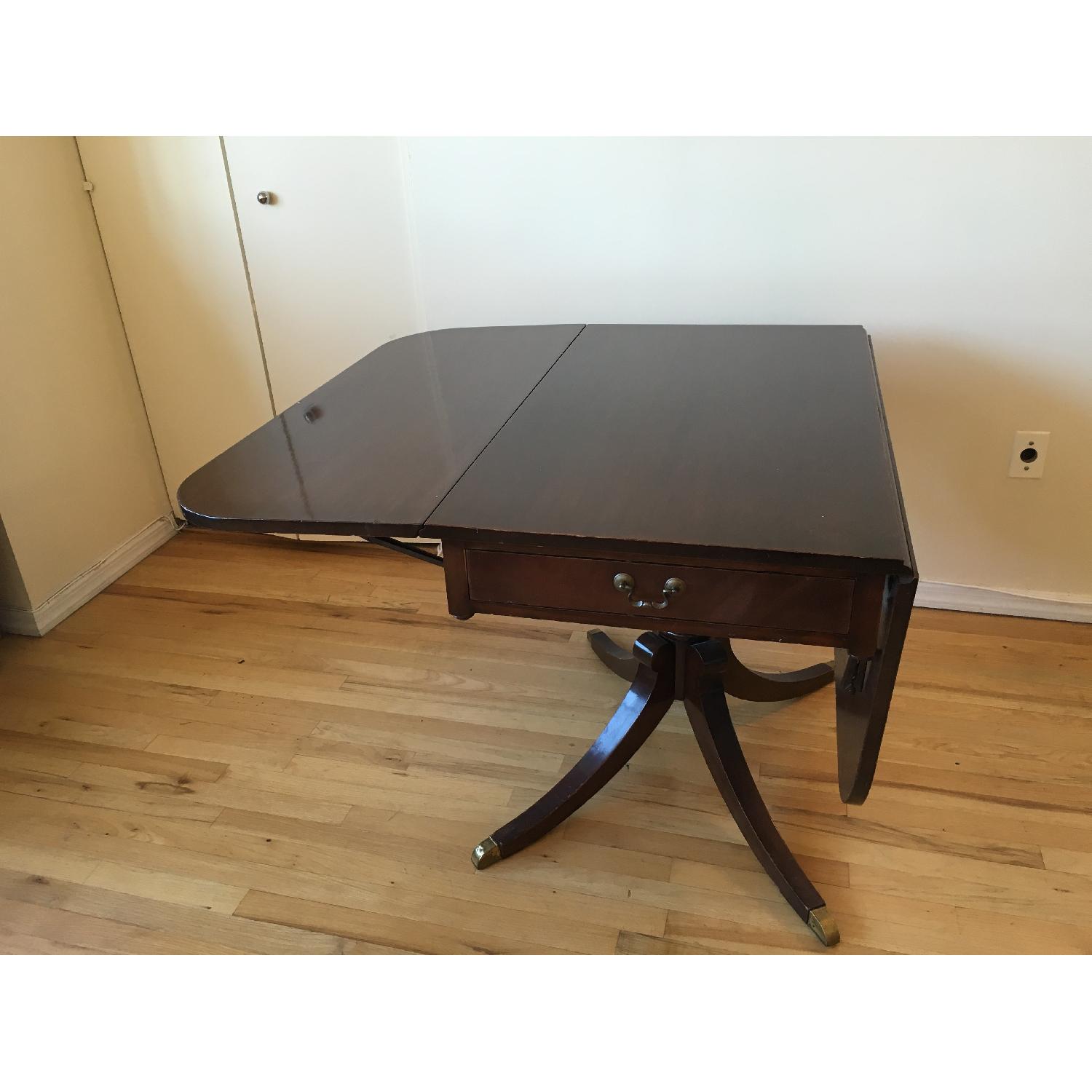 Vintage Solid Wood Pedestal Drop-Leaf Table - AptDeco