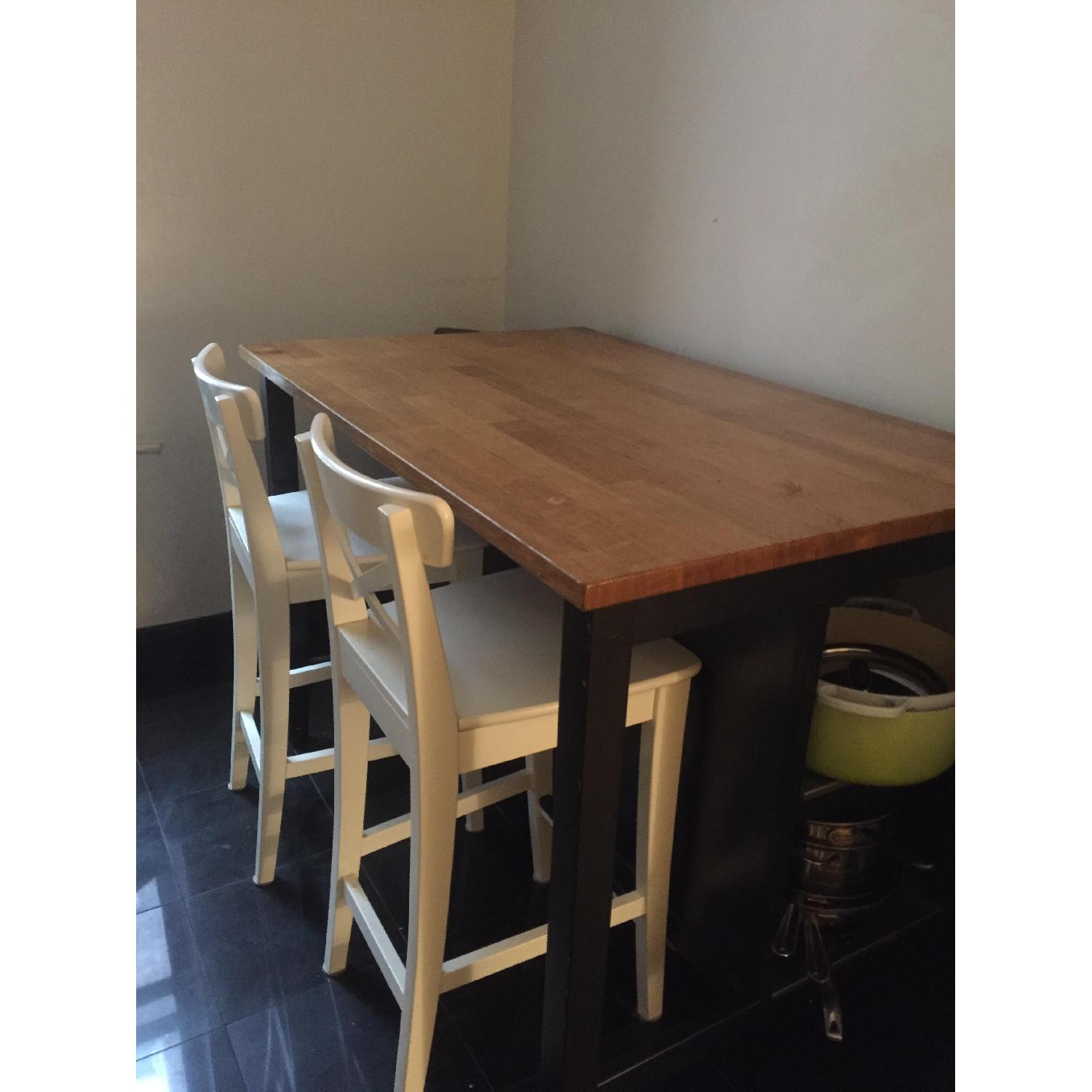 IKea Stenstorp Kitchen Island w/ 2 Ingolf Stools - AptDeco