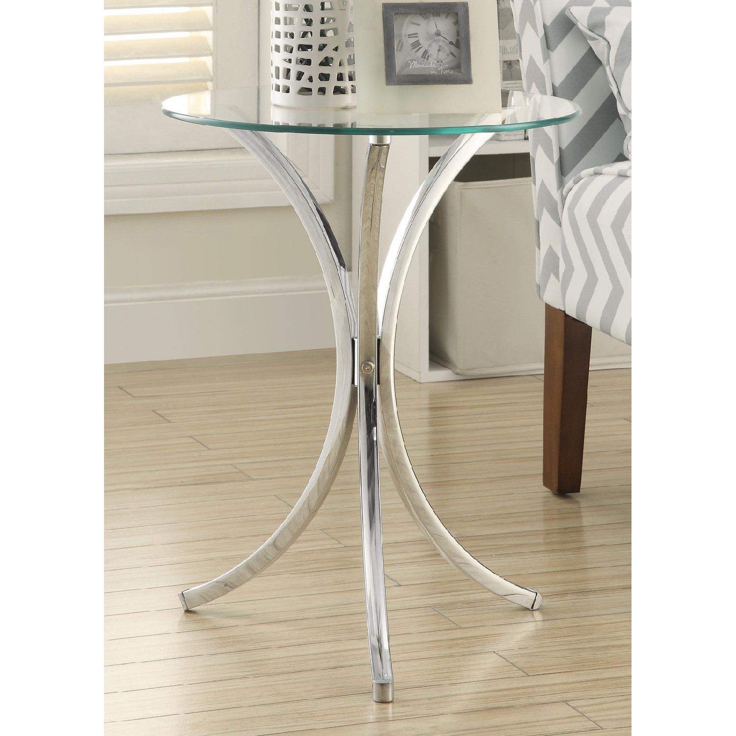 Contemporary Chrome Finish Glass Top Snack Table - AptDeco