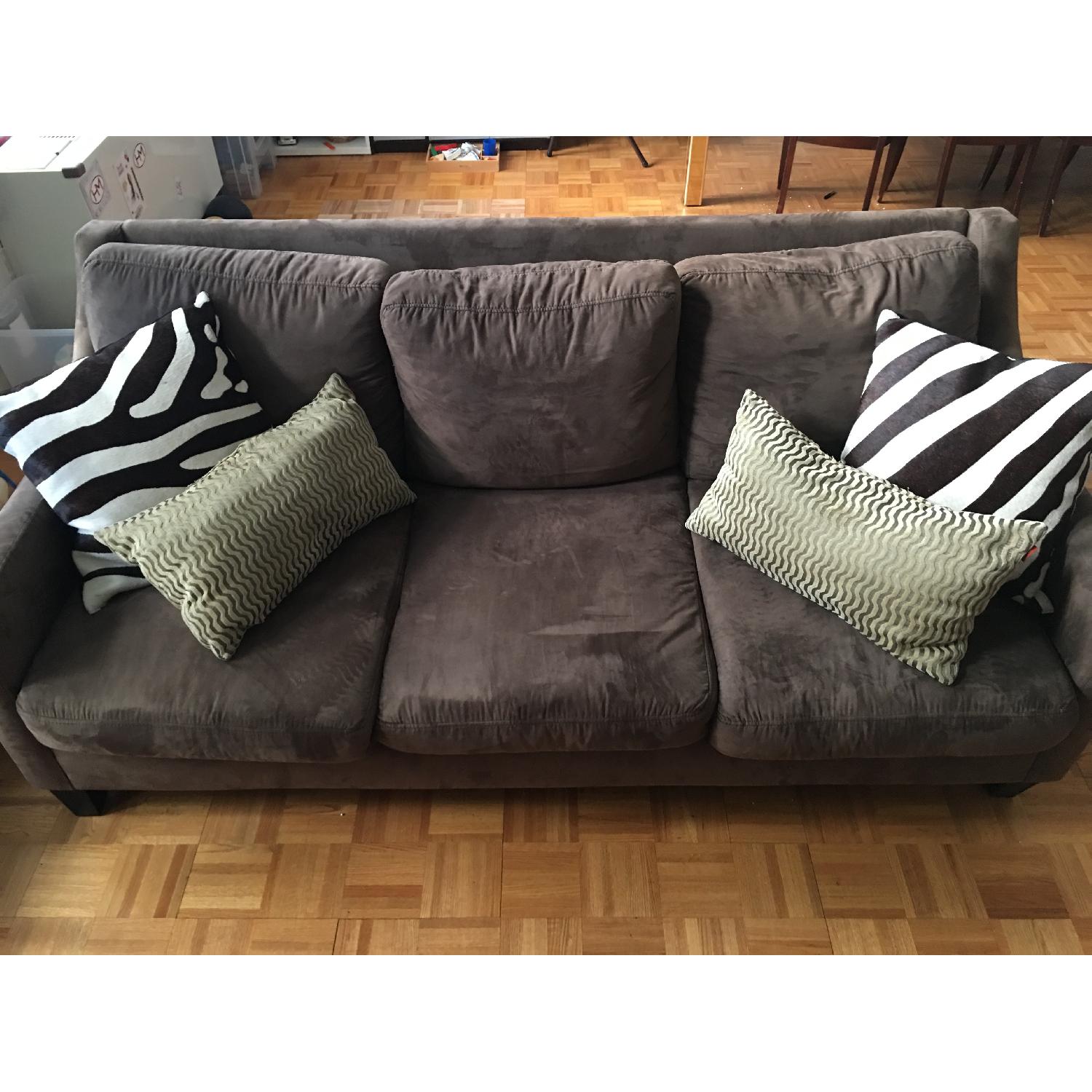 West Elm Brown Microsuede 3 Seater Sofa - AptDeco