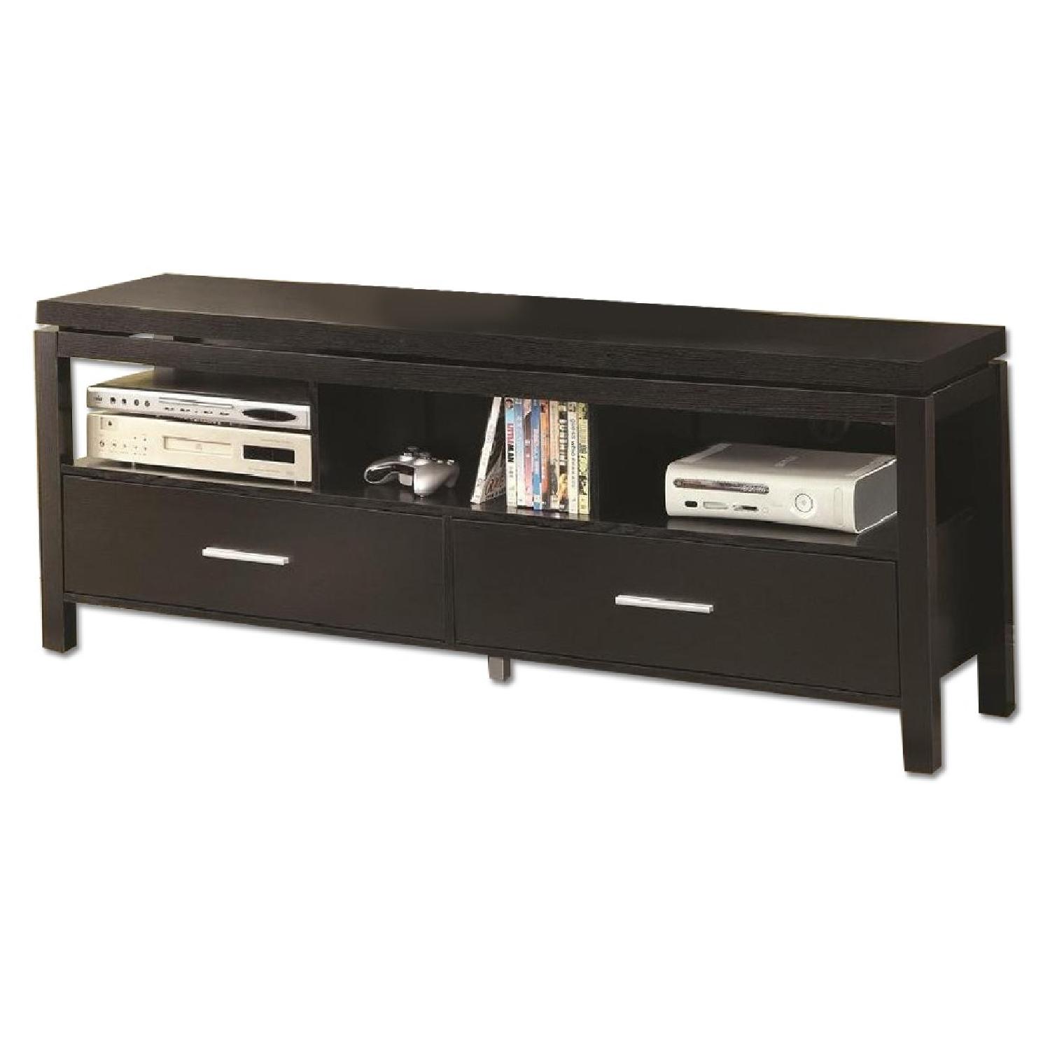Walnut Wall Units Media TV Console w/ Drawers - AptDeco