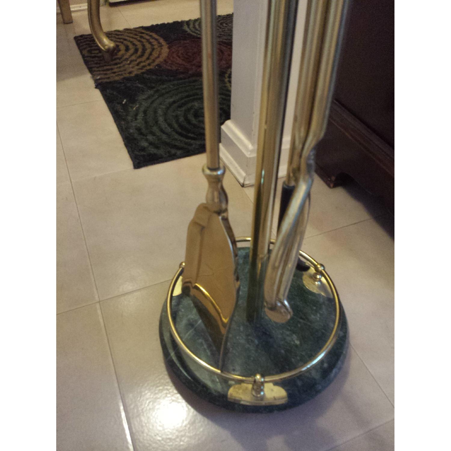 Brass and Marble Fireplace Tool Set - AptDeco