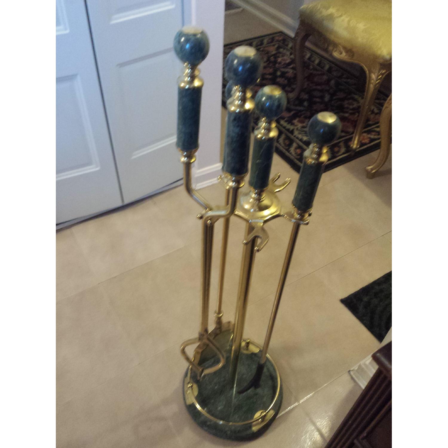 Brass and Marble Fireplace Tool Set - AptDeco