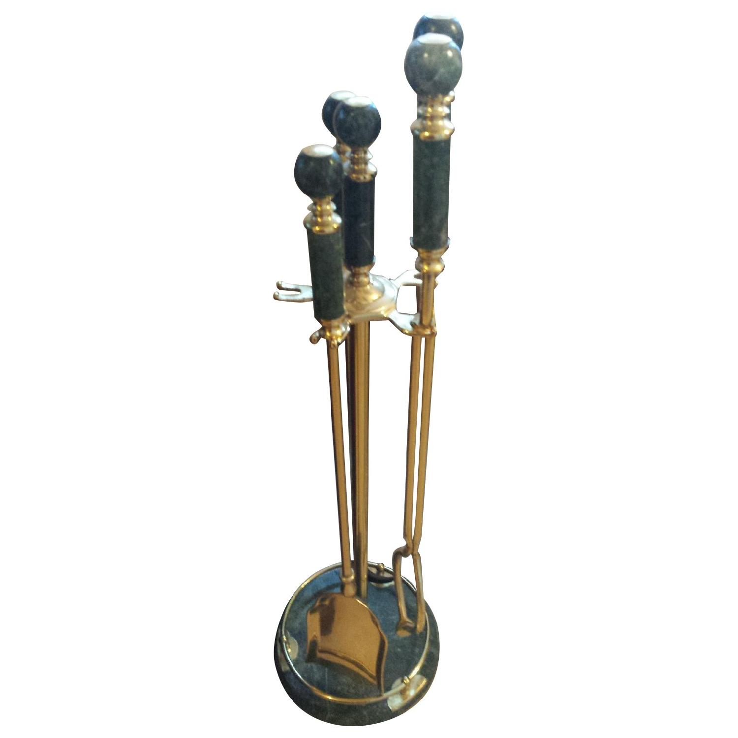 Brass and Marble Fireplace Tool Set - AptDeco