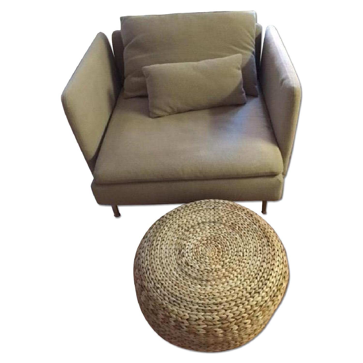 Ikea Soderhamn Chair in Replosa Beige w/ Wicker Stackable Footstool ...
