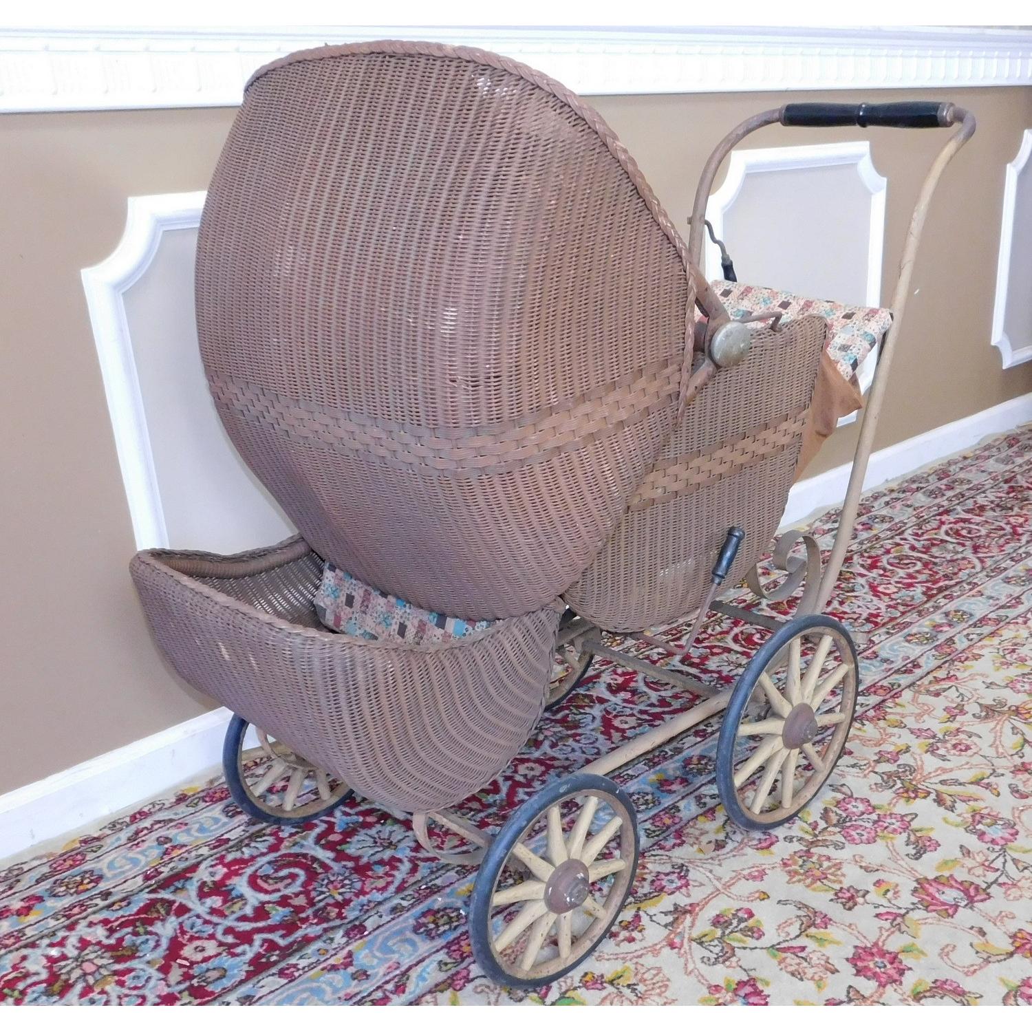 Antique Victorian Wicker Baby Stroller Carriage - AptDeco