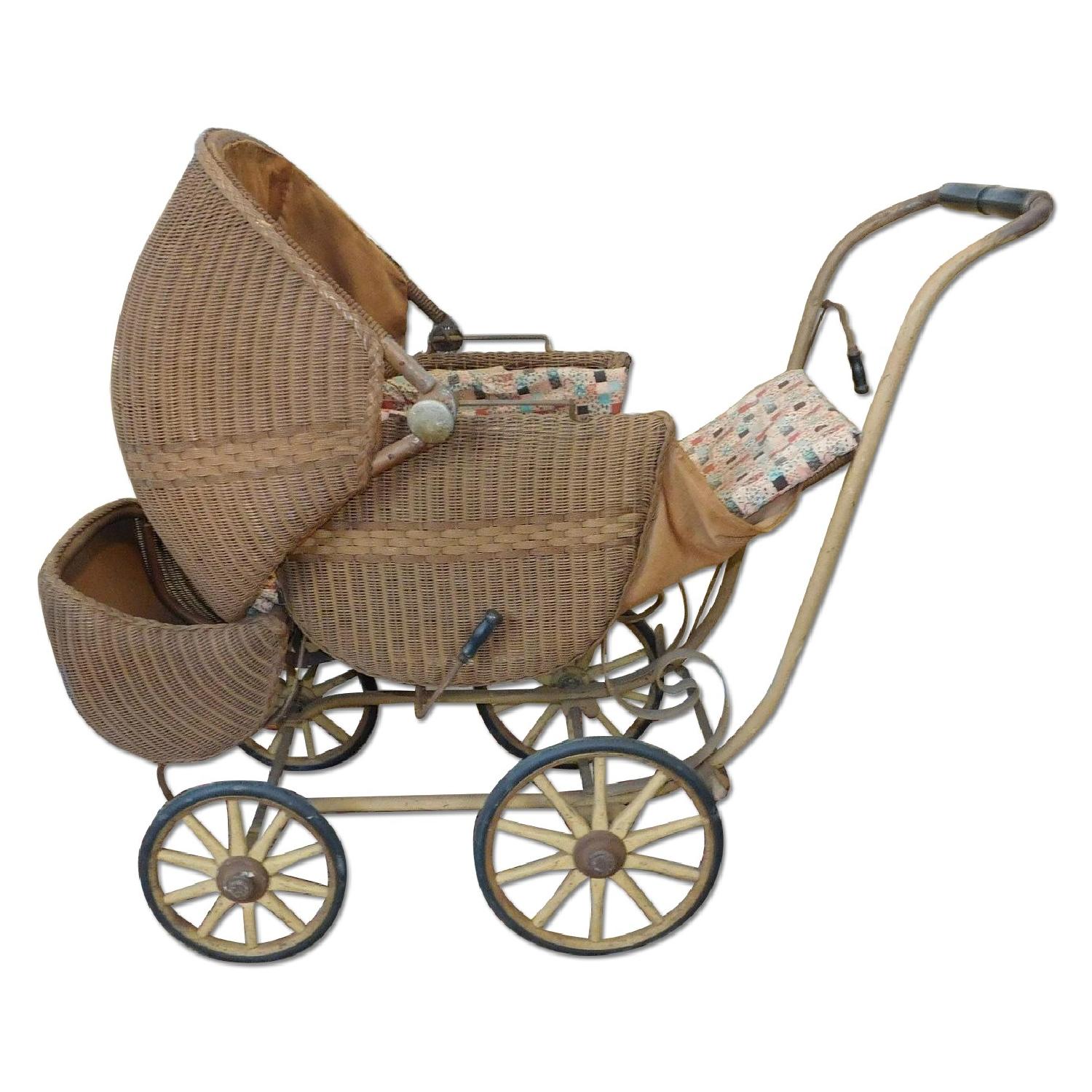 Antique Victorian Wicker Baby Stroller Carriage - AptDeco