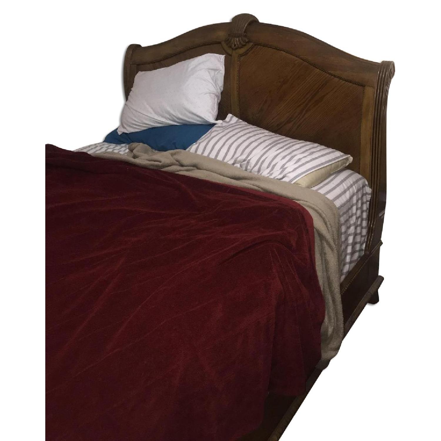 Antique Wood Queen Size Bed Frame - AptDeco