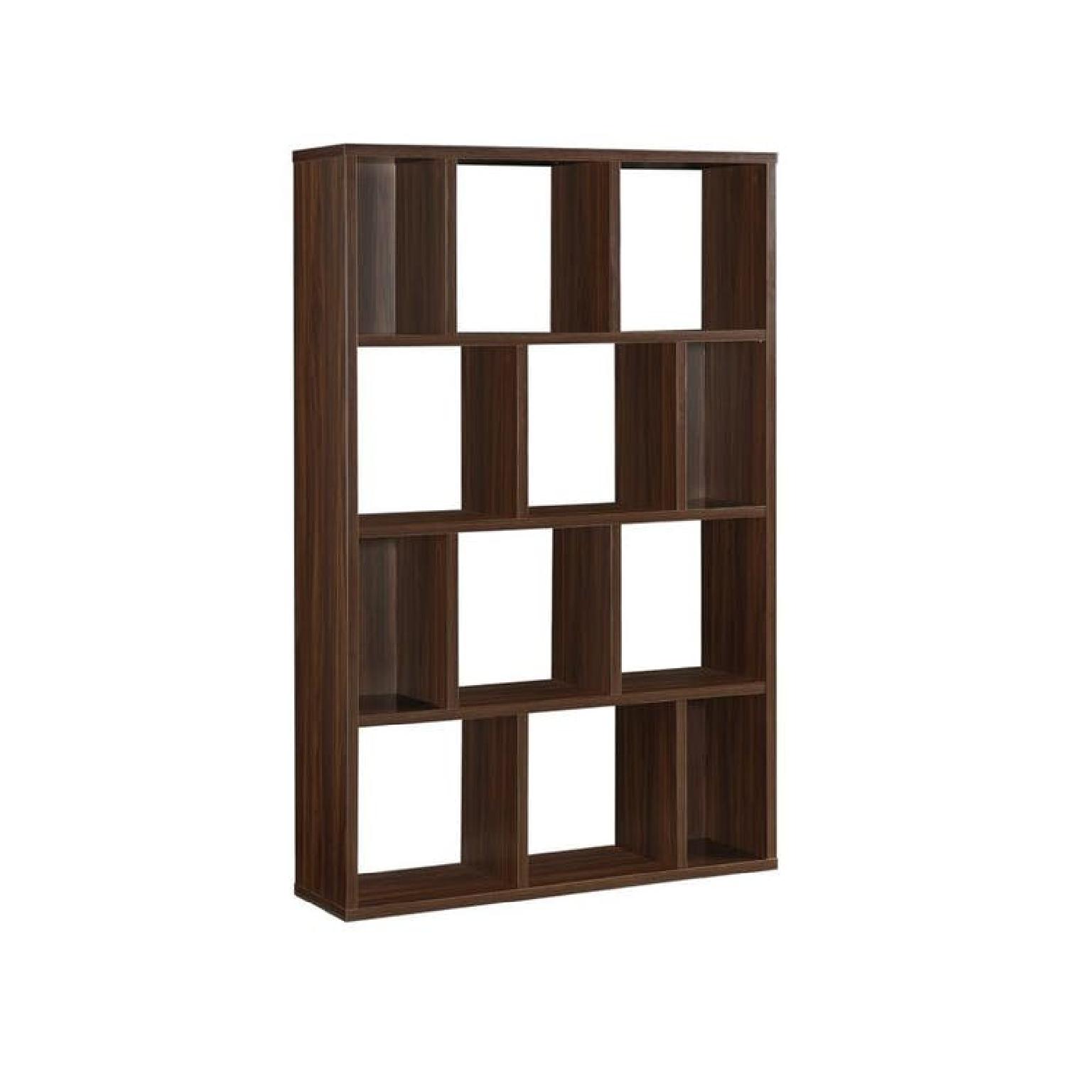 Dark Walnut Wood Veneer Bookcase w/ 12 Shelves - AptDeco