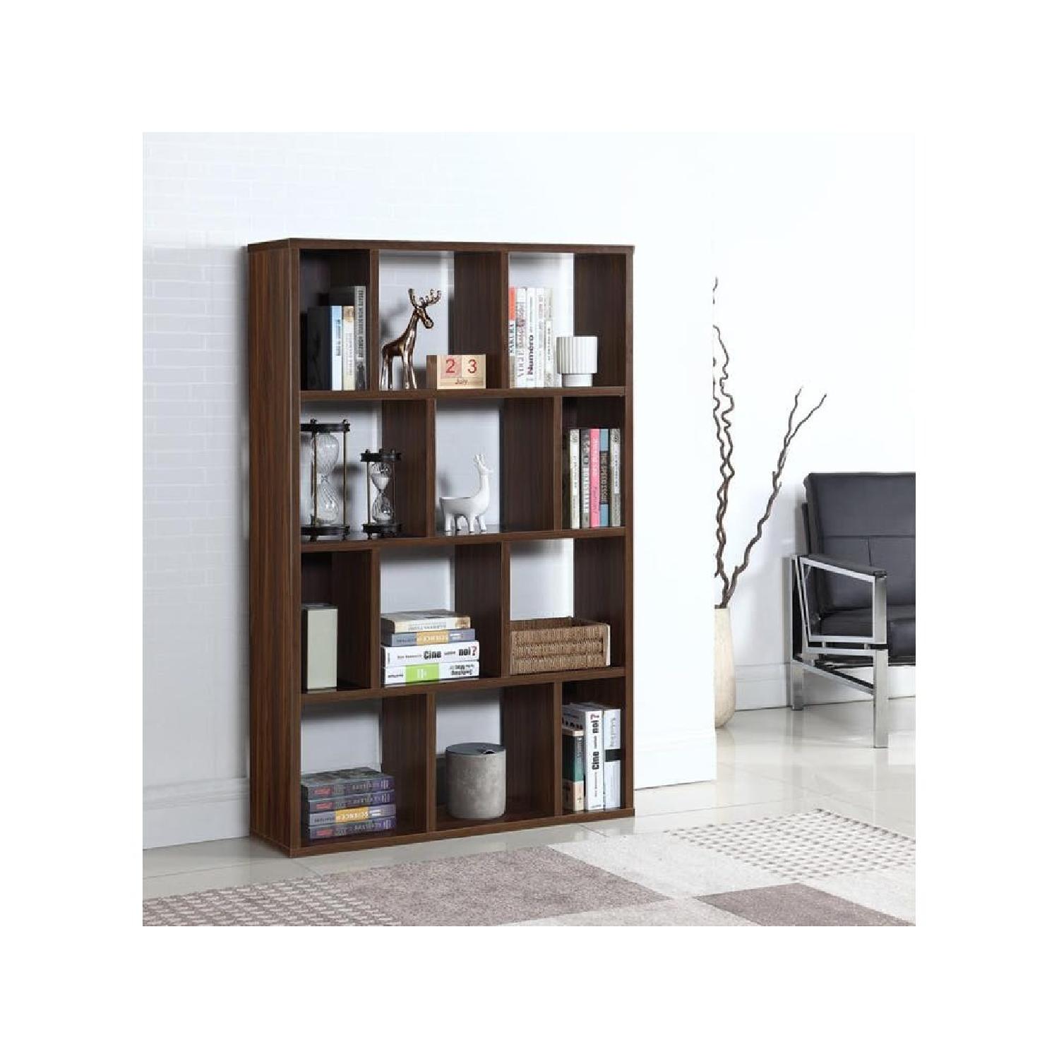 Dark Walnut Wood Veneer Bookcase w/ 12 Shelves - AptDeco
