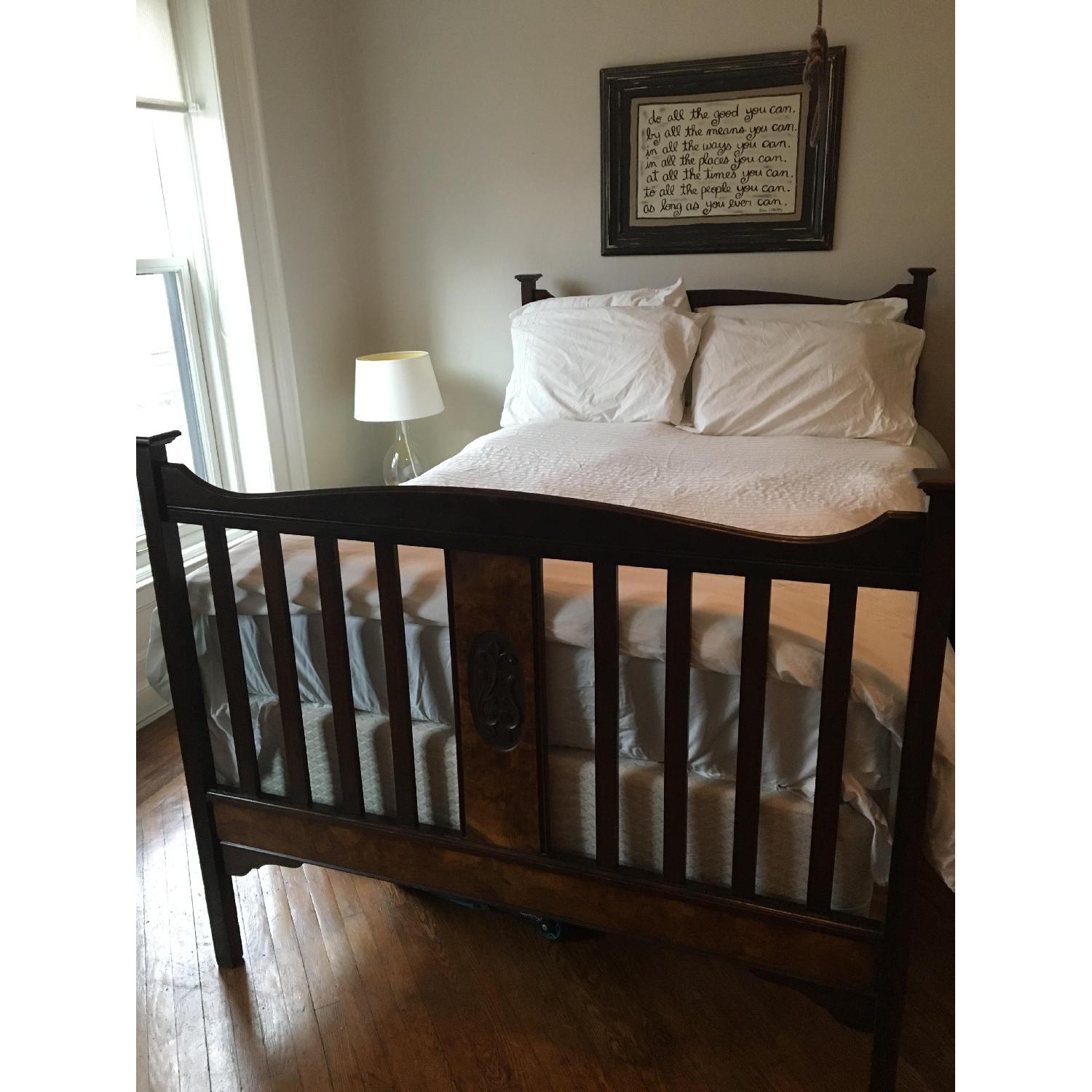 Antique Hand-Carved Wooden Bed Frame - AptDeco