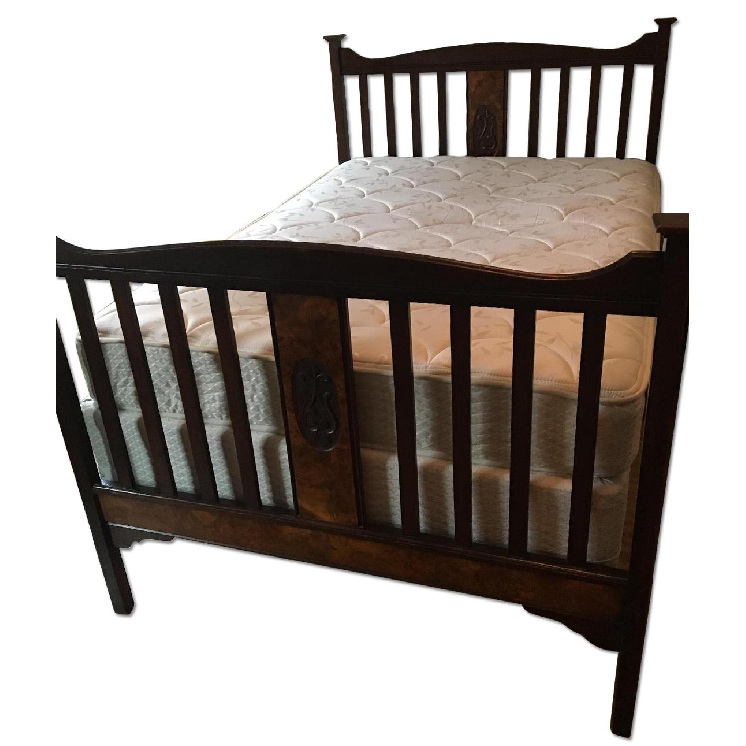 Antique Hand-Carved Wooden Bed Frame - AptDeco