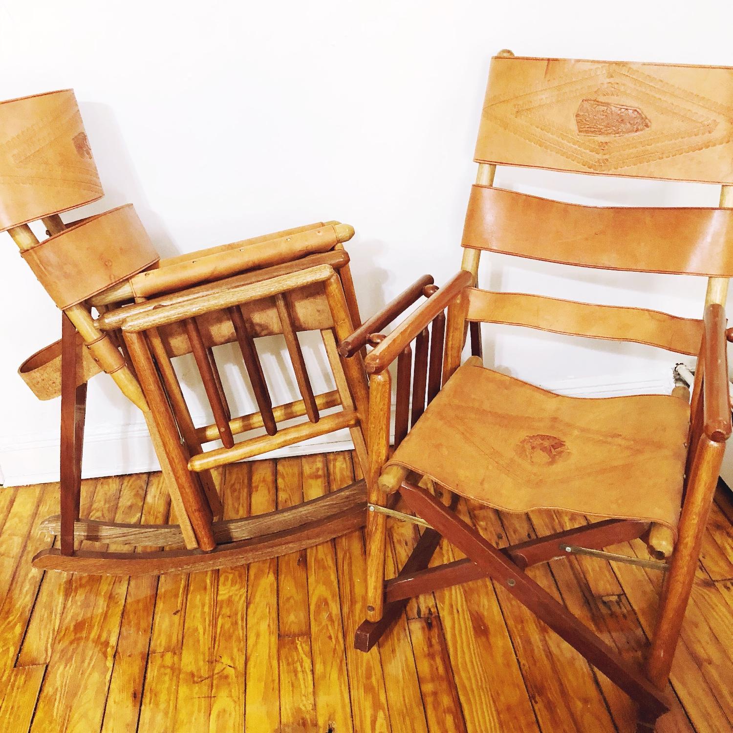 Leather & Wood Costa Rican Folding Rocking Chair - AptDeco