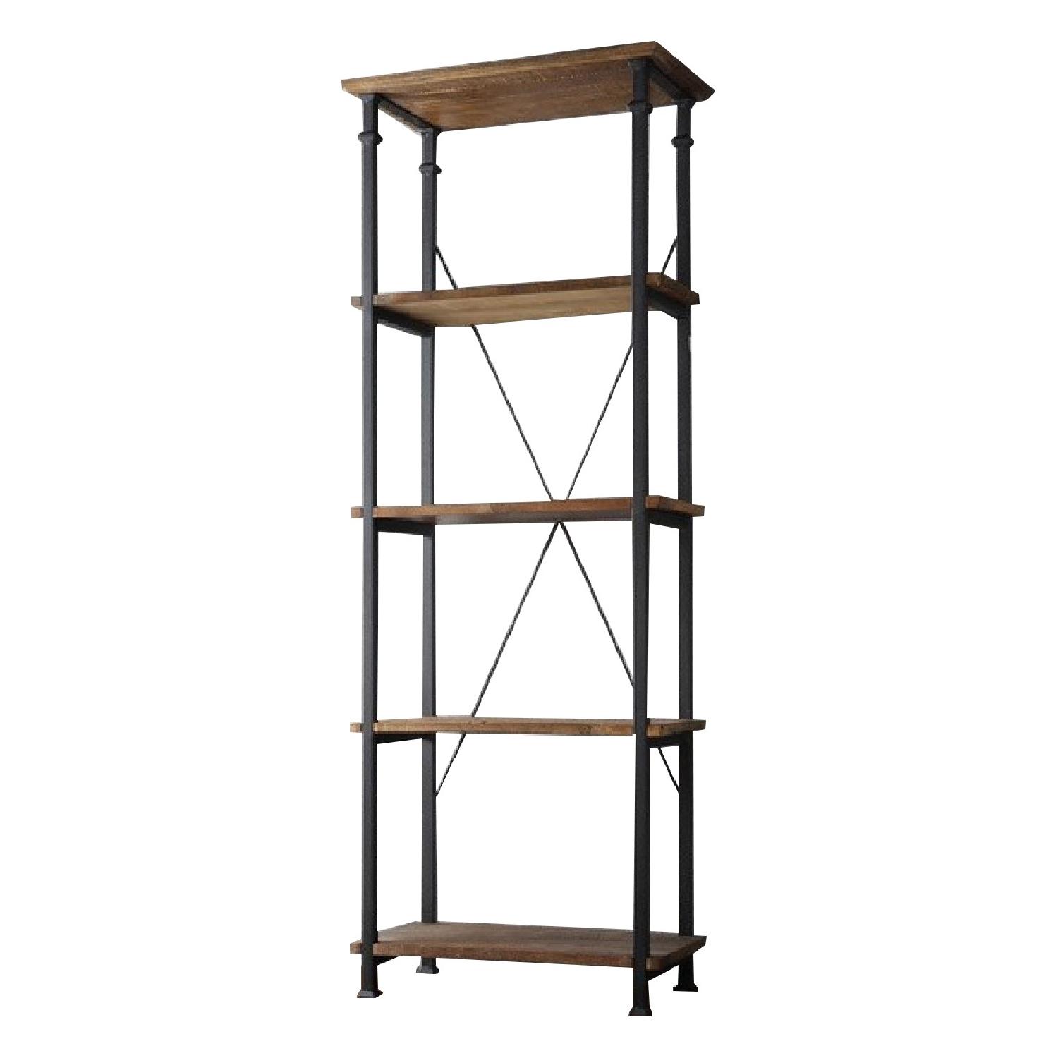 Reclaimed Wood & Wrought Iron Bookcases - Pair - AptDeco