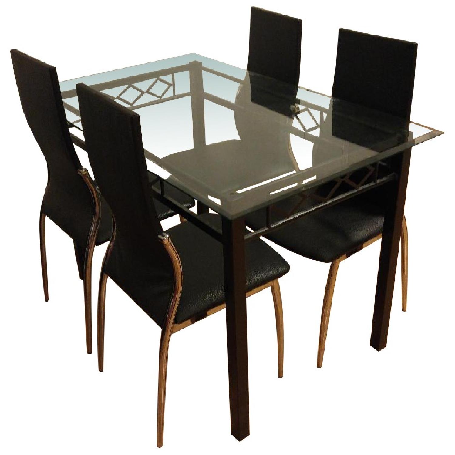 Glass Dining Table w/ 4 Leather Chairs - AptDeco