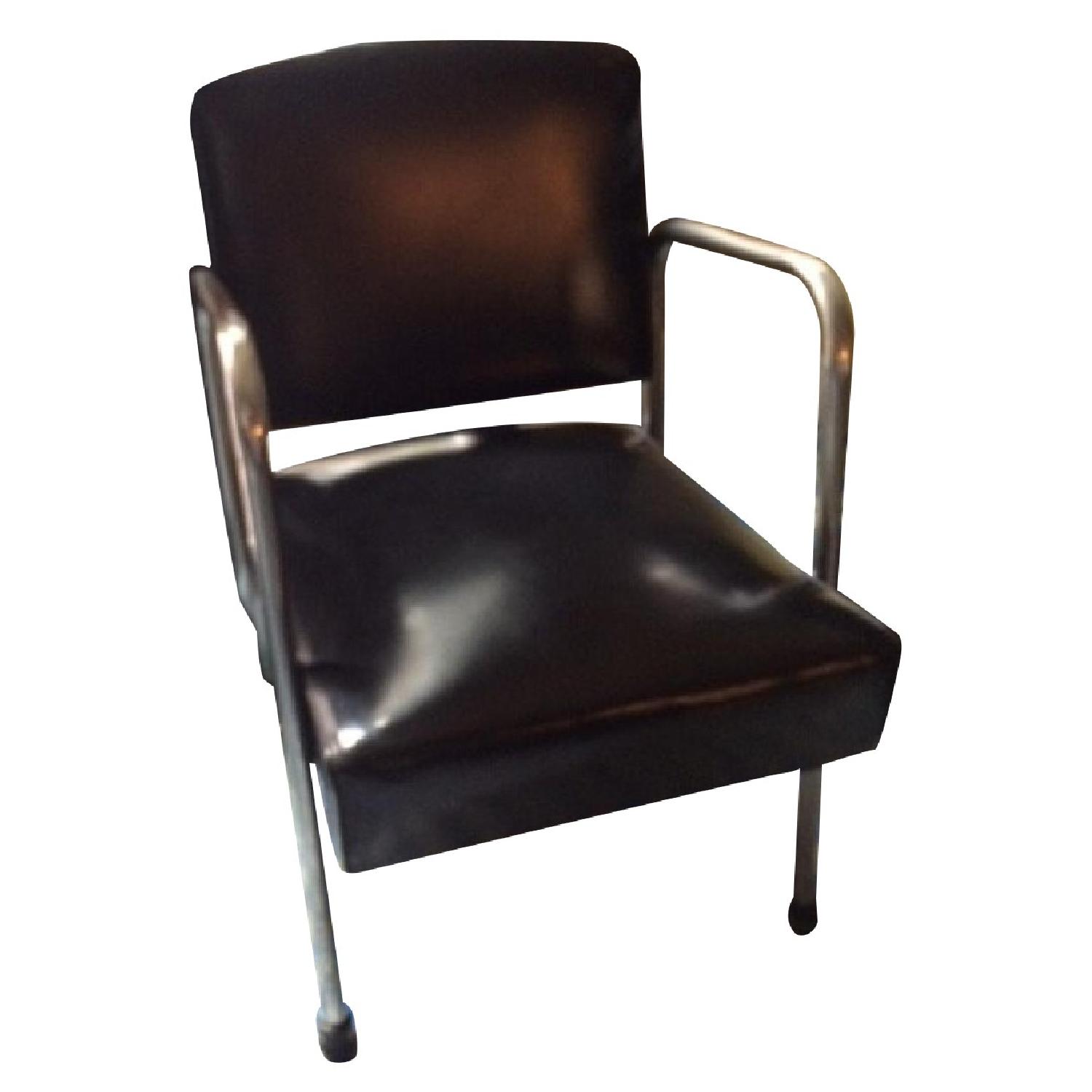 Vintage Brown Leather & Chrome Arm Chairs - Pair - AptDeco