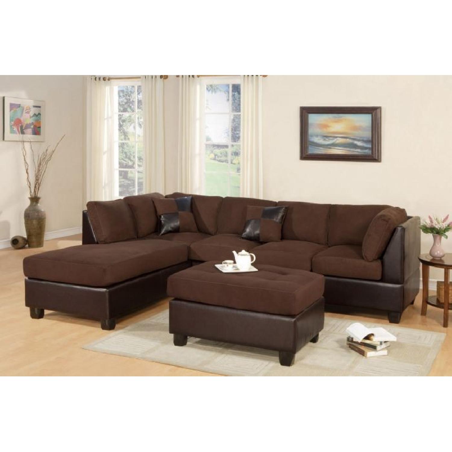 Chocolate Microfiber 3-Piece Reversible Chaise Sectional - AptDeco